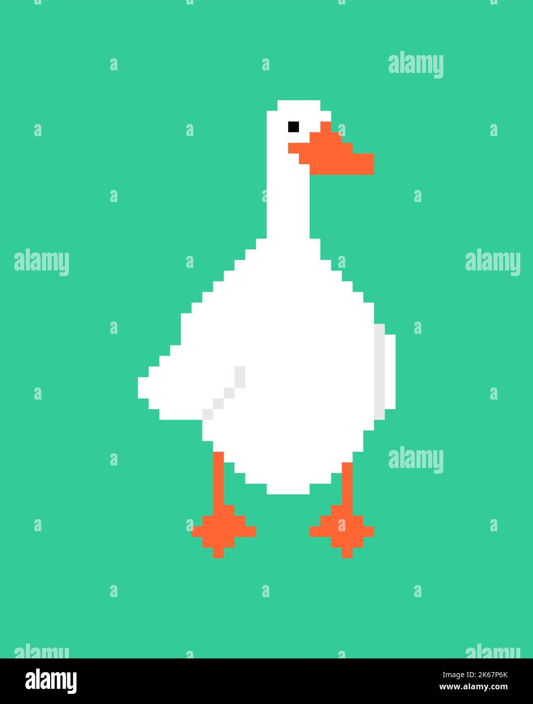 White goose Pixel art. 8 bit Wild and domestic waterfowl with a long ...