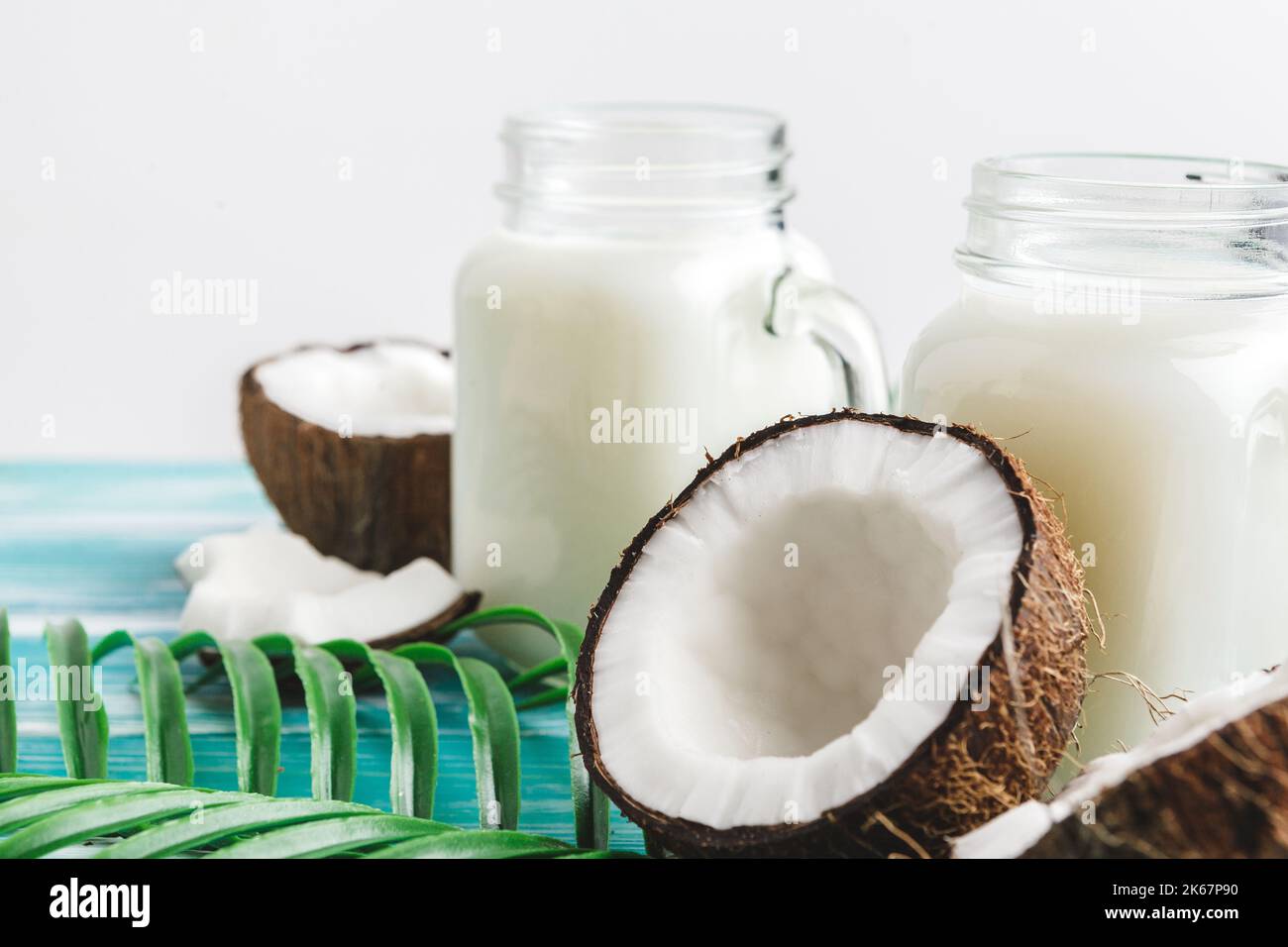 Creative layout made of coconuts and tropical leaves. Food concept ...