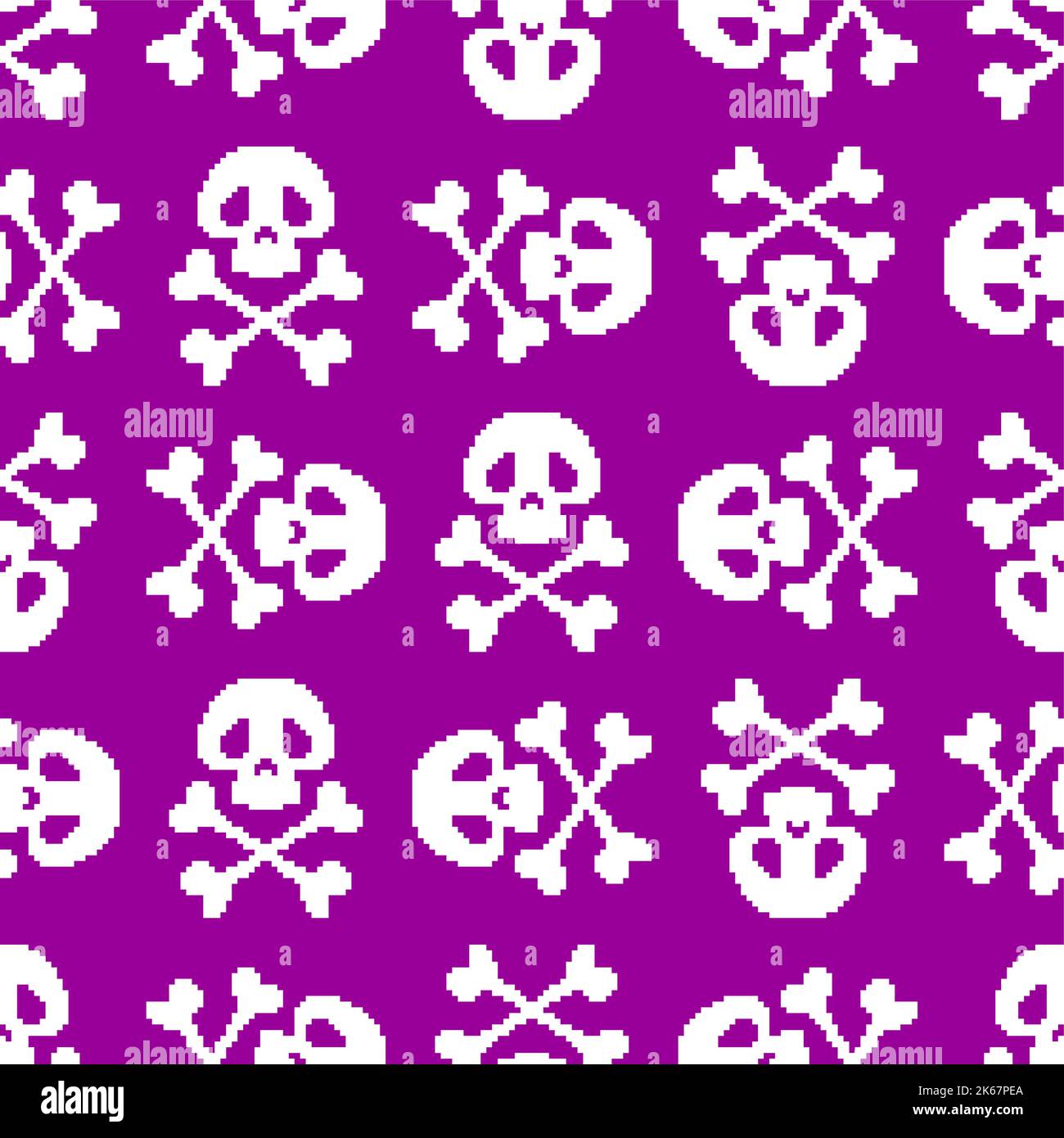 Pixel art Skull cartoon Pattern seamless . 8 bit funny skeleton head ...
