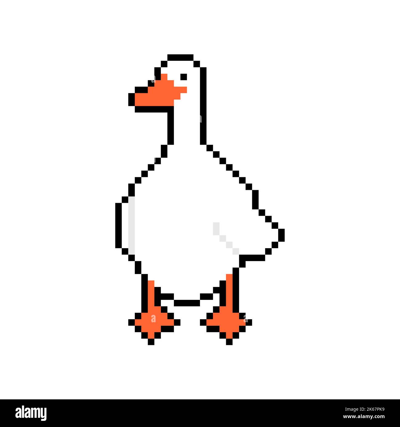 White goose Pixel art. 8 bit Wild and domestic waterfowl with a long ...