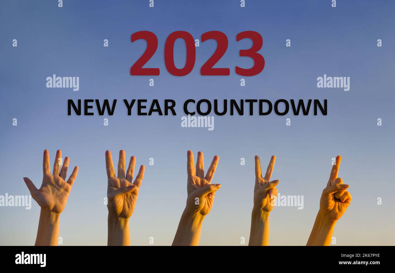 Happy New Year 2023 transition countdown. Hands counting down. High ...