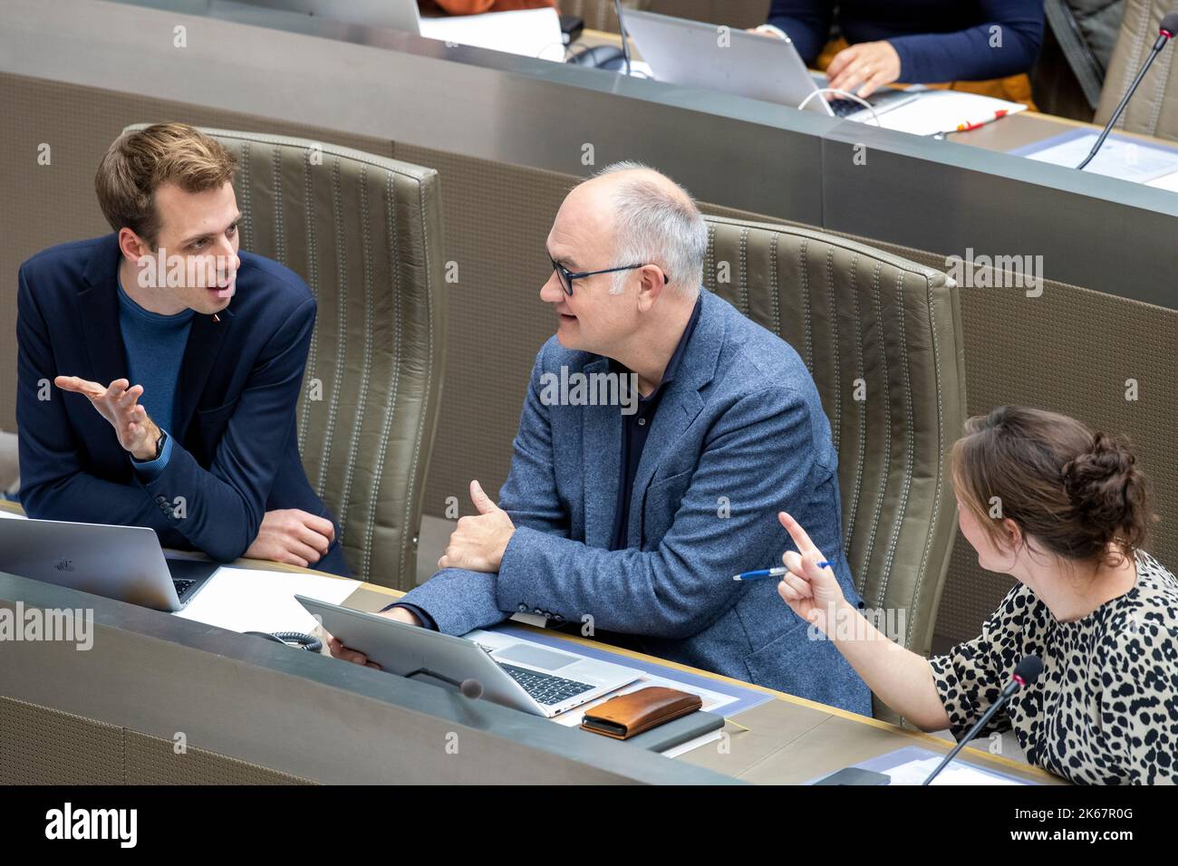 PVDA's Jos D'Haese, Groen's Bjorn Rzoska and Vooruit's Hannelore Goeman ...