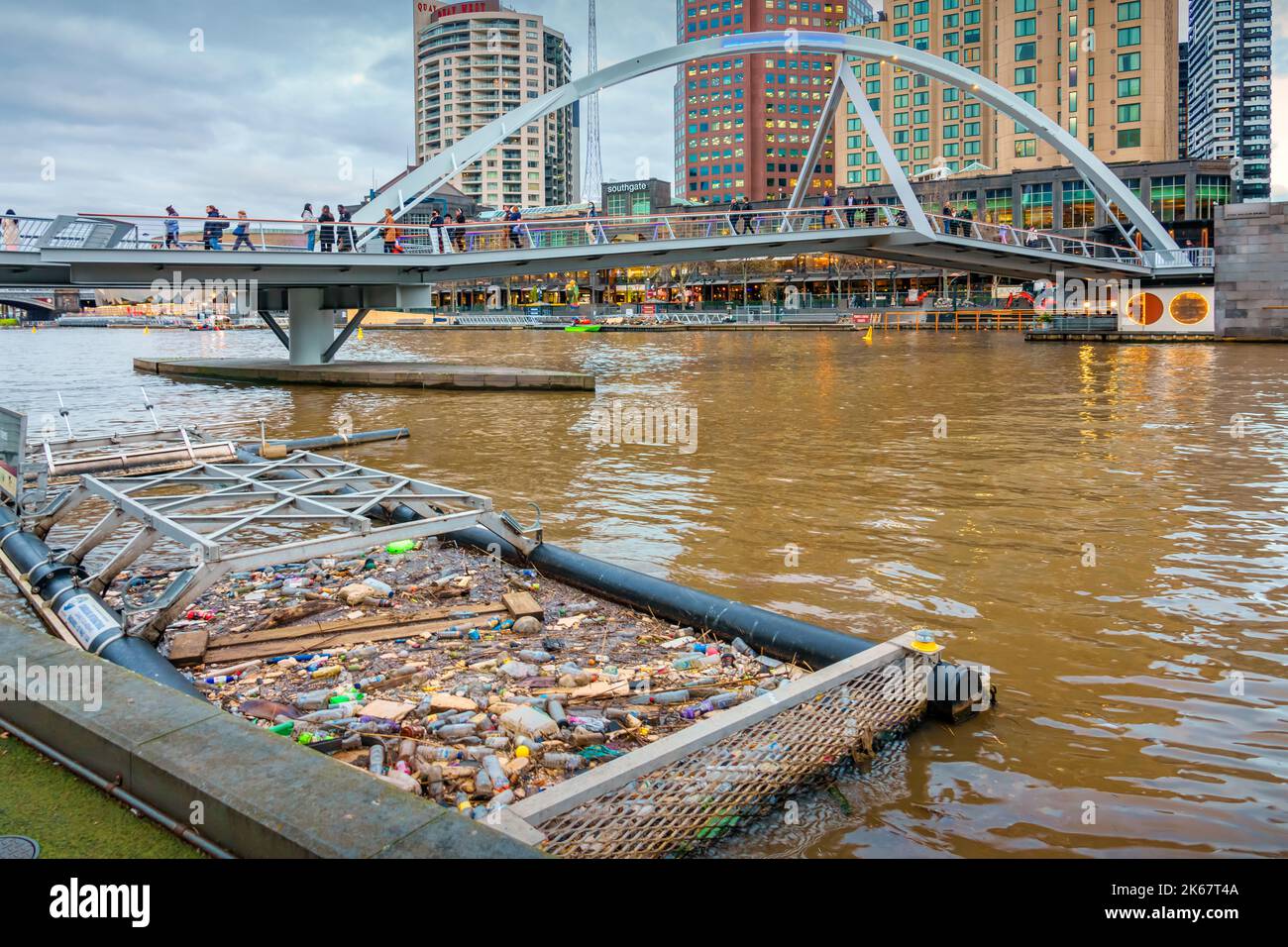 Litter trap raft to clean the Yarra River in downtown Melbourne ...