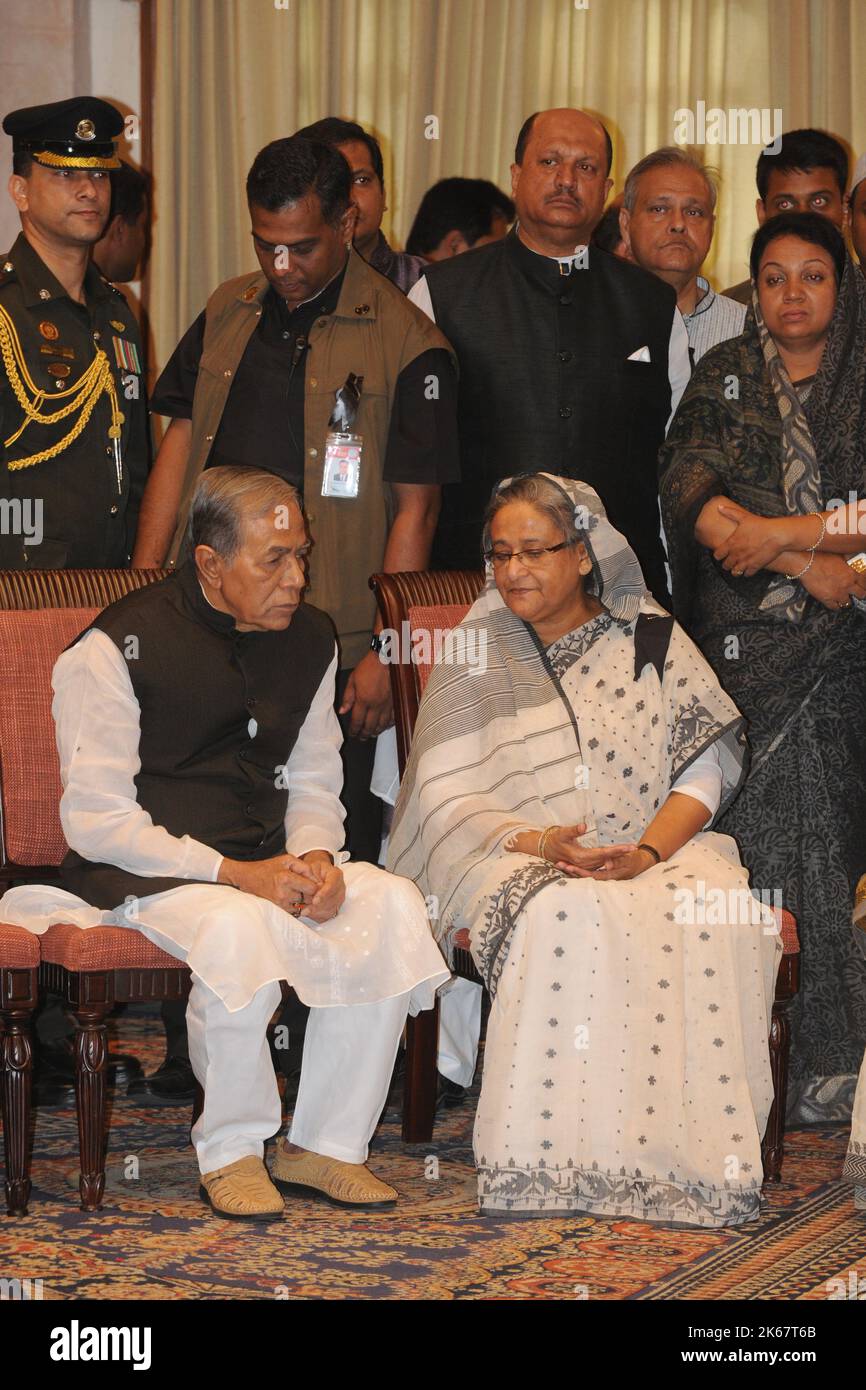 Dhaka, Bangladesh - March 21, 2013: Bangladesh President Abdul Hamid (left) Prime Minister ...