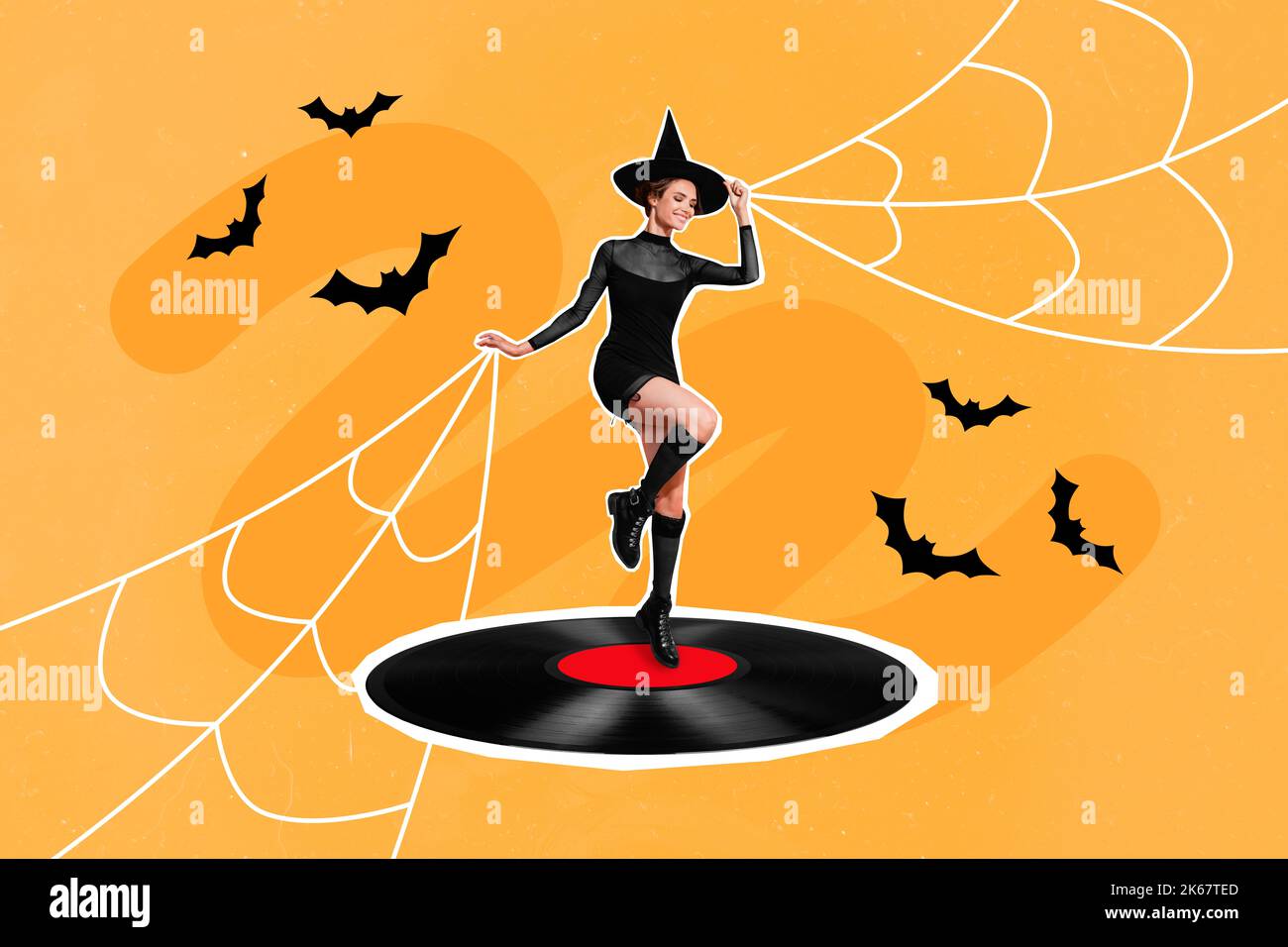 Creative collage picture of funky mysterious witch girl hands spider ...