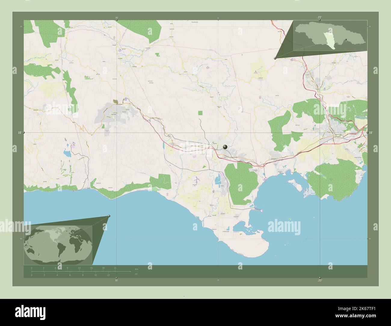Clarendon, parish of Jamaica. Open Street Map. Corner auxiliary ...