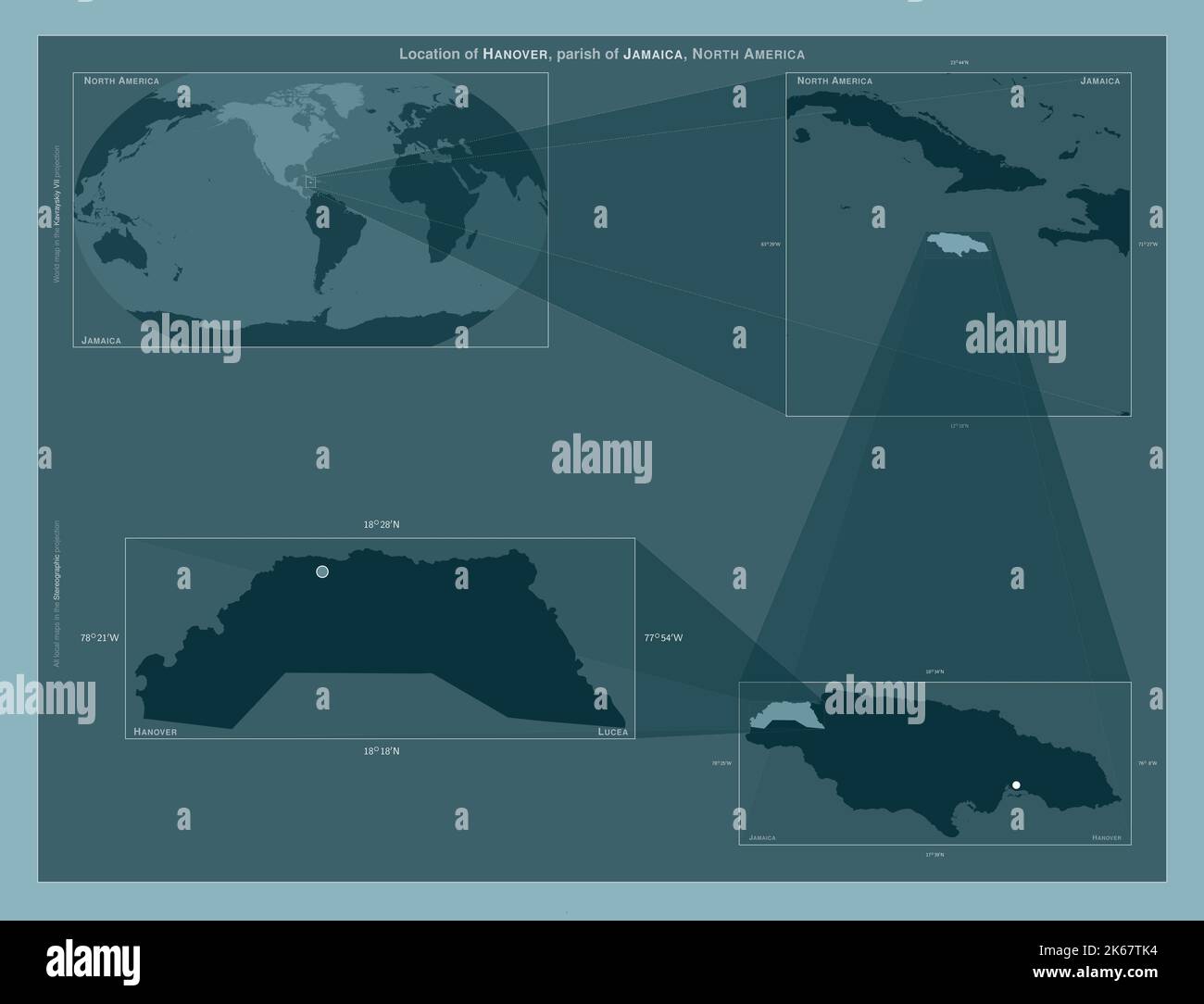 Hanover, parish of Jamaica. Diagram showing the location of the region ...