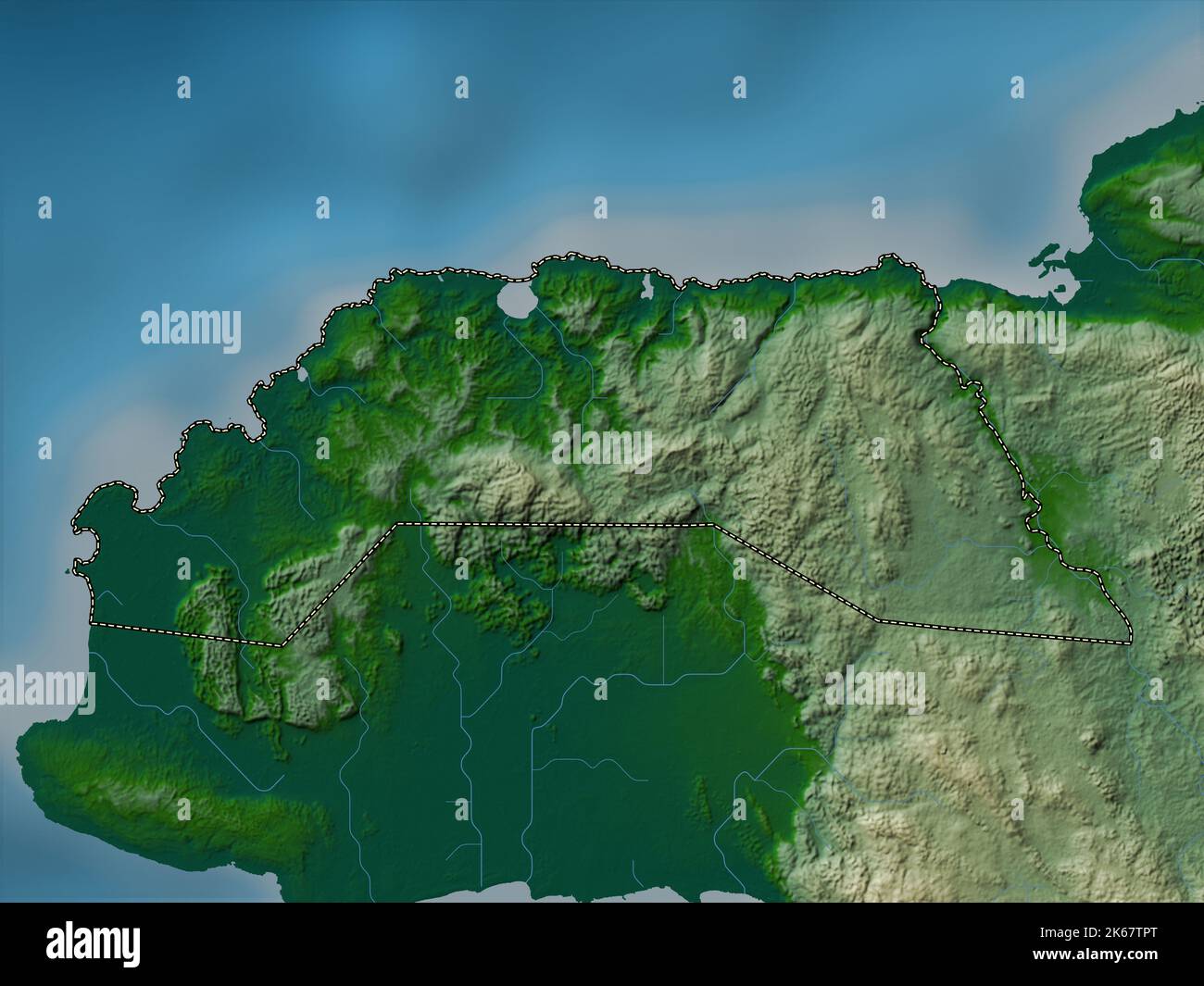 Hanover, parish of Jamaica. Colored elevation map with lakes and rivers ...