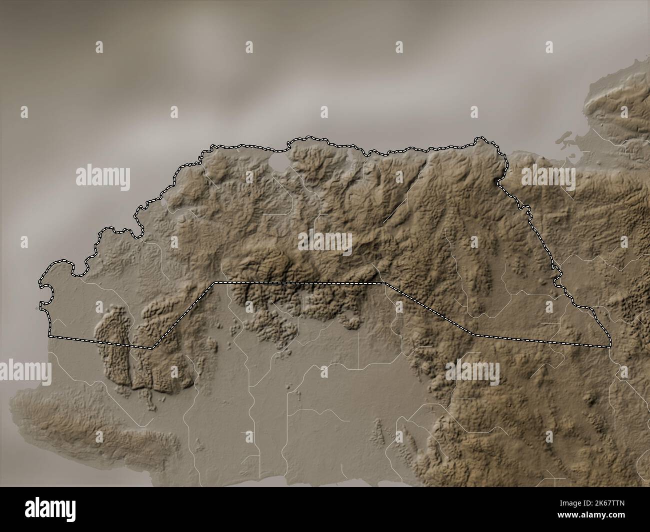 Hanover, parish of Jamaica. Elevation map colored in sepia tones with ...