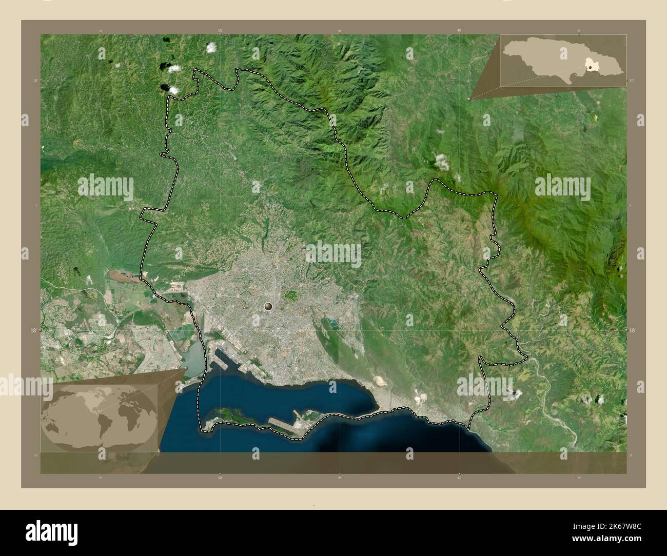 Saint Andrew, parish of Jamaica. High resolution satellite map. Corner ...