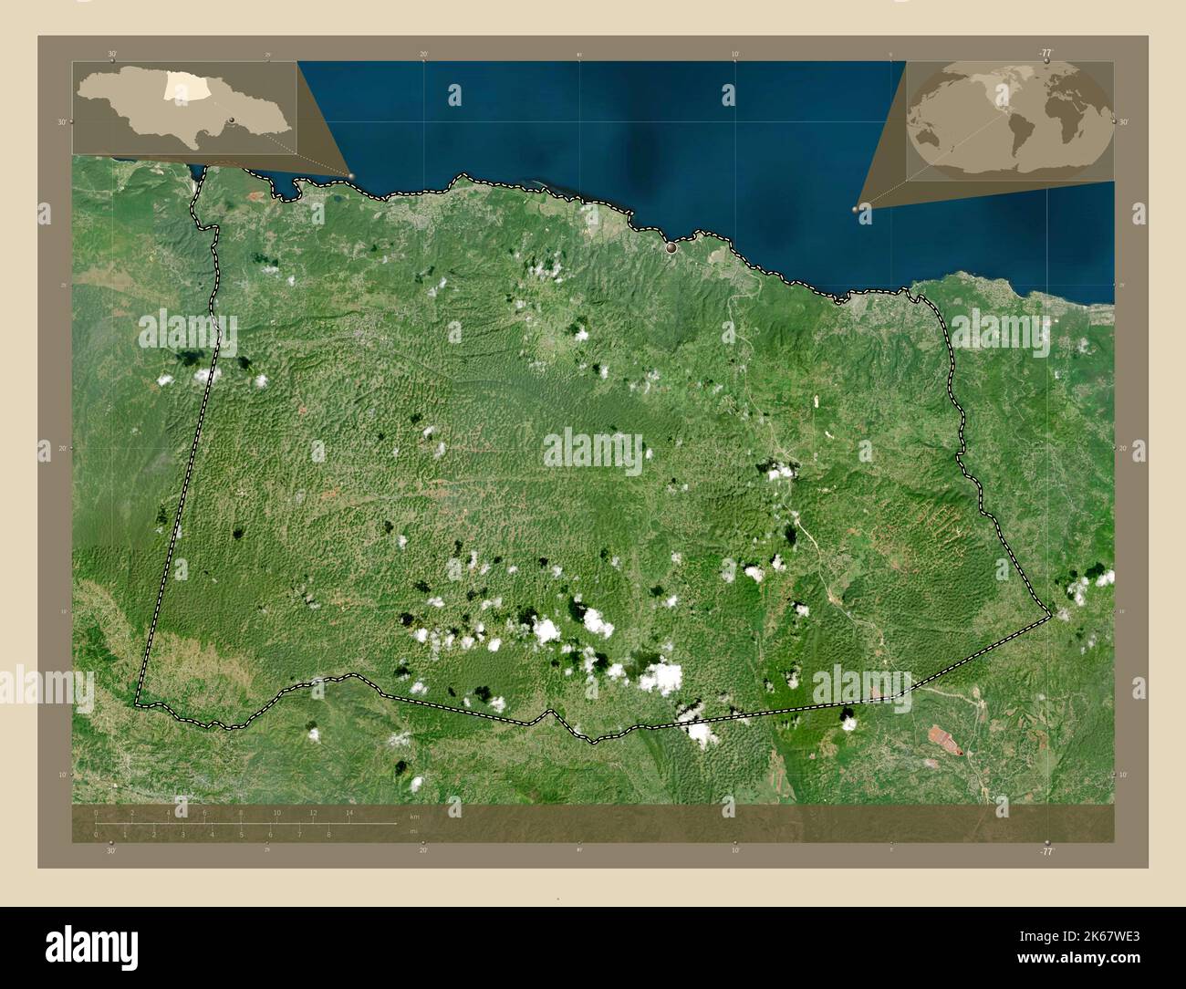Saint Ann, parish of Jamaica. High resolution satellite map. Corner ...