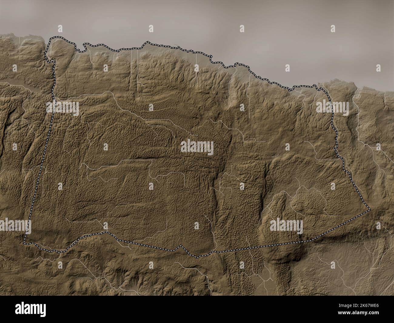Saint Ann, parish of Jamaica. Elevation map colored in sepia tones with ...