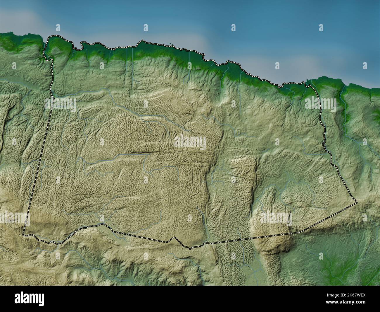 Saint Ann, parish of Jamaica. Colored elevation map with lakes and ...