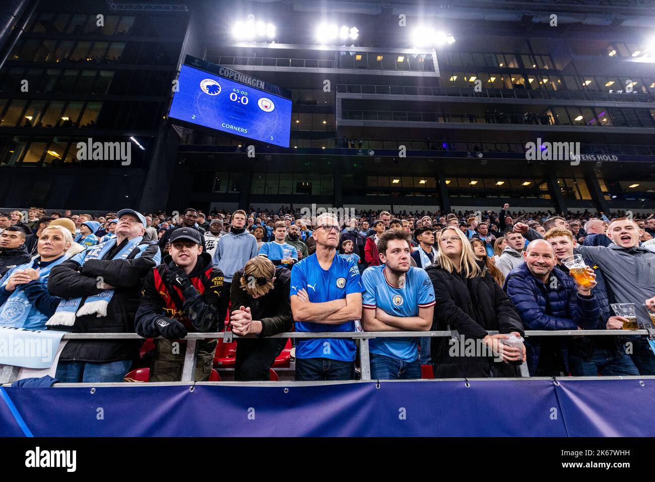 Copenhagen, Denmark. 11th Oct, 2022. Football fans of Manchester City ...