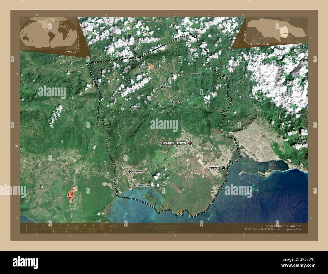 Saint Catherine, parish of Jamaica. Low resolution satellite map ...