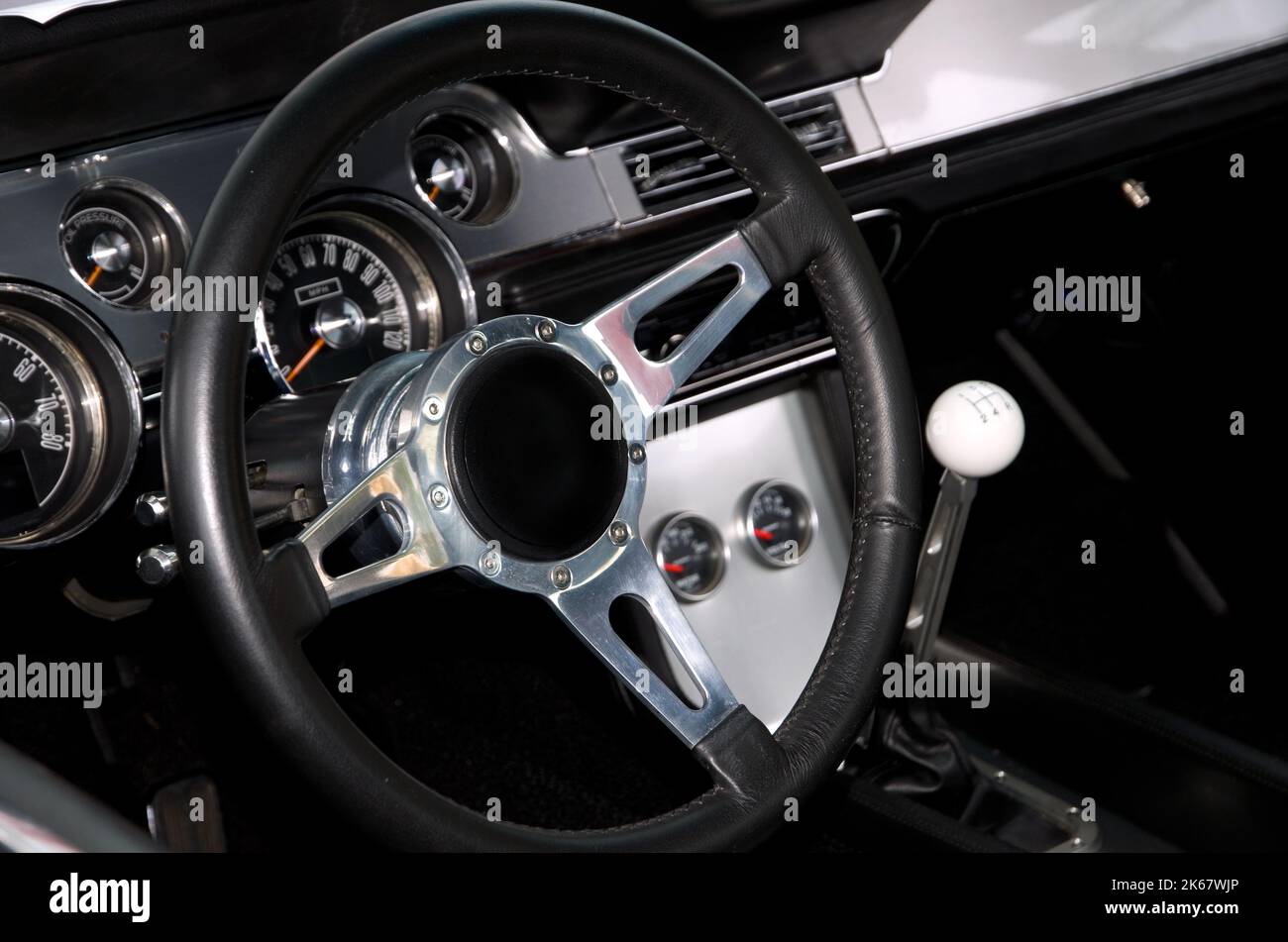 Black Interior with Stainless Steel of a Modern Muscle Car Horizontal ...