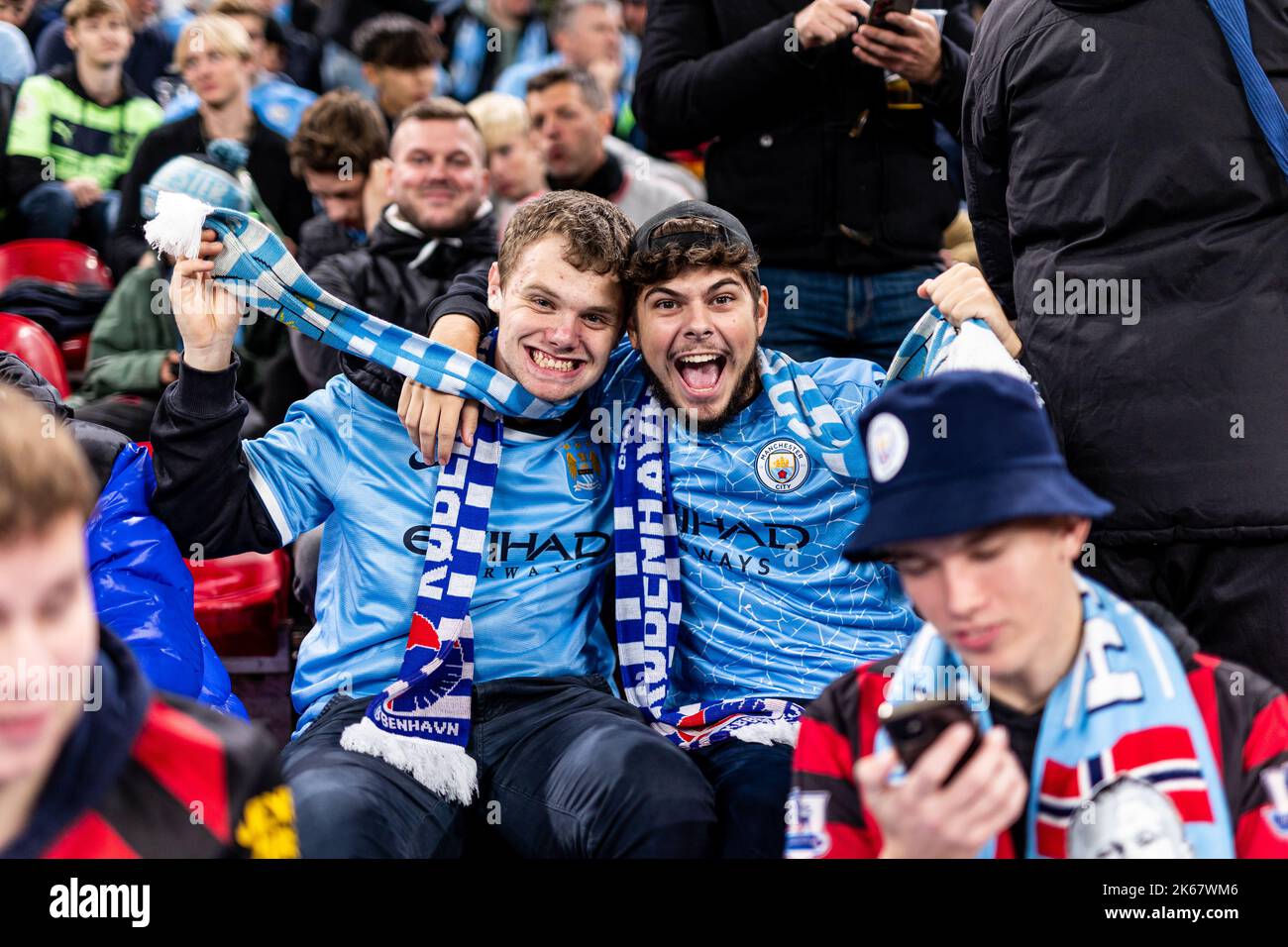Copenhagen, Denmark. 11th Oct, 2022. Football fans of Manchester City ...