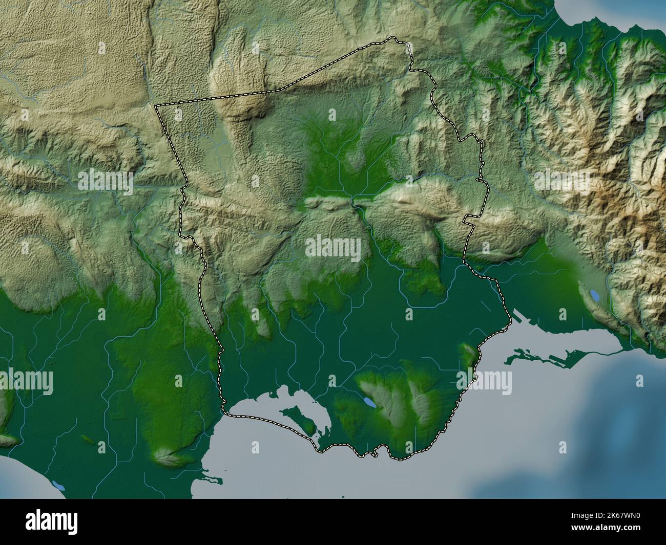Saint Catherine, parish of Jamaica. Colored elevation map with lakes ...