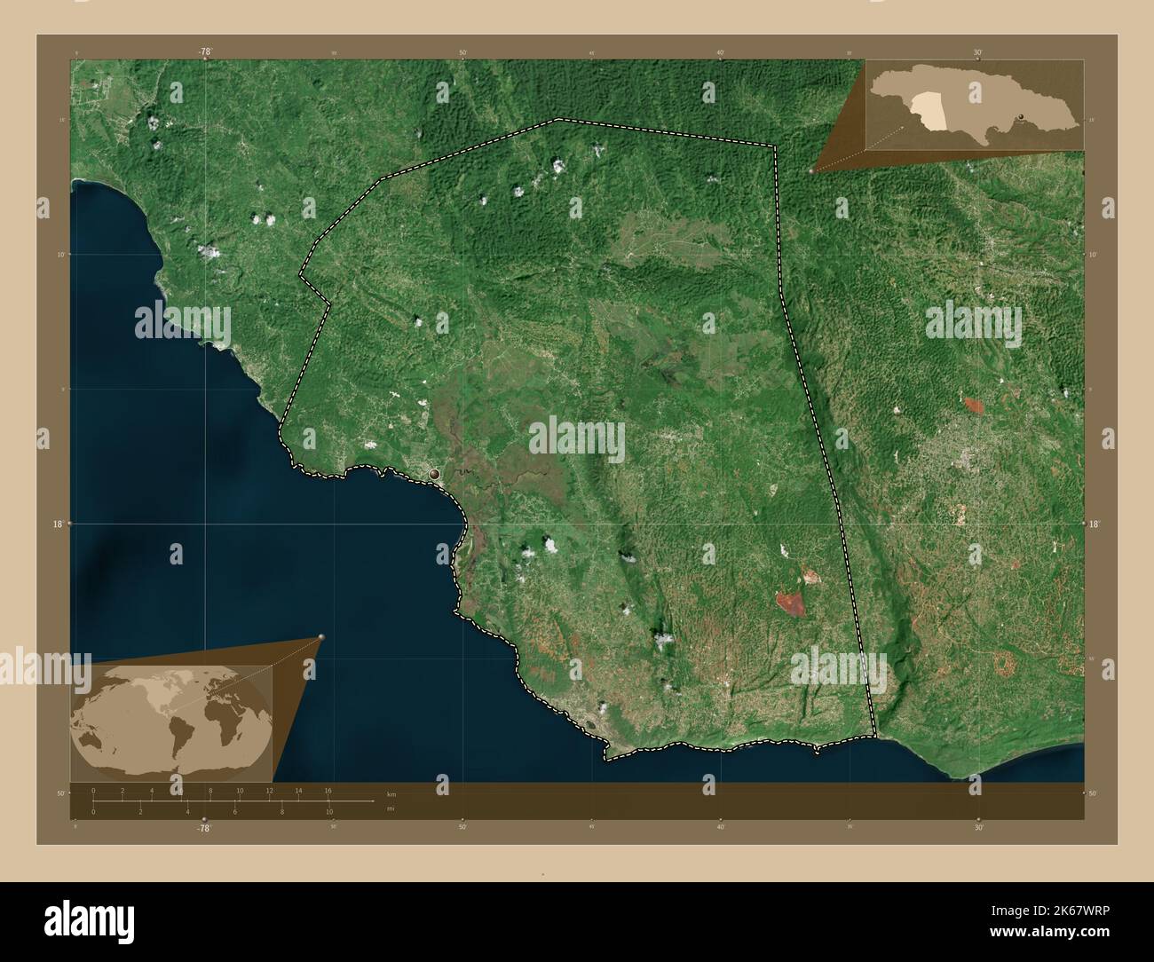 Saint Elizabeth, parish of Jamaica. Low resolution satellite map ...