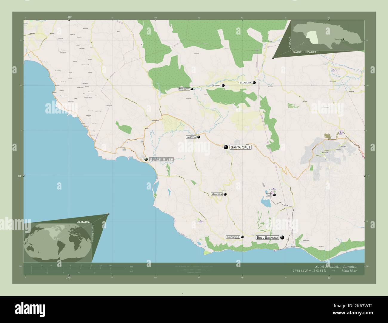 Saint Elizabeth, parish of Jamaica. Open Street Map. Locations and ...