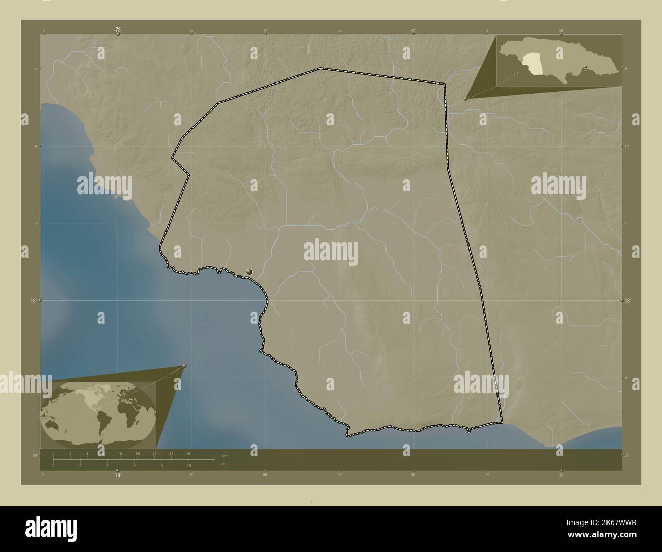 Saint Elizabeth, parish of Jamaica. Elevation map colored in wiki style ...