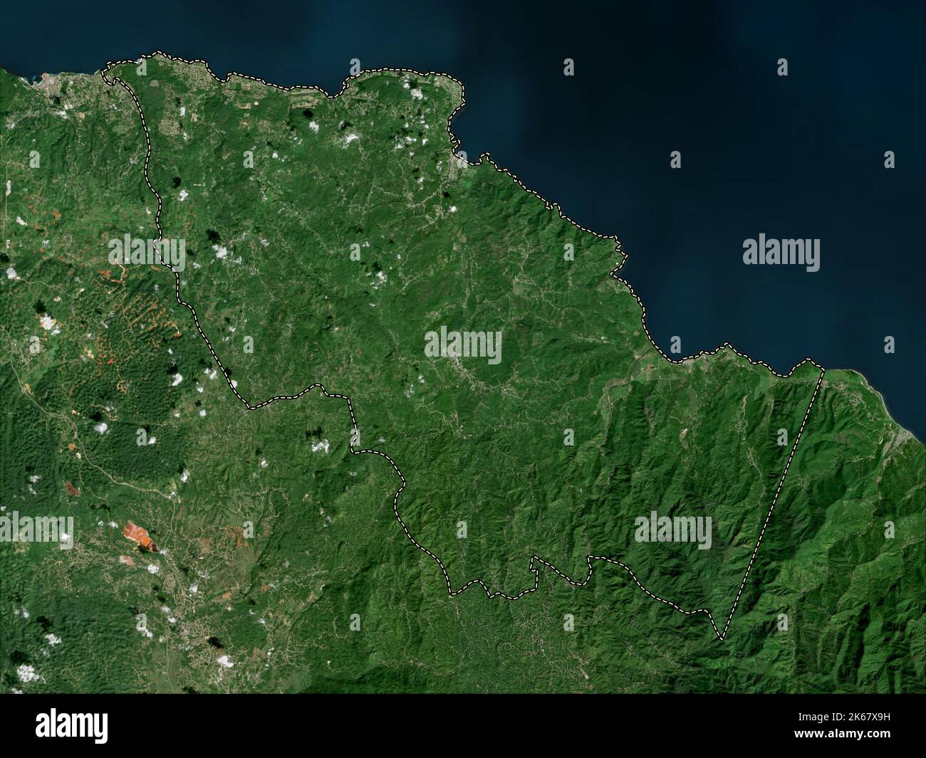 Saint Mary, parish of Jamaica. Low resolution satellite map Stock Photo ...