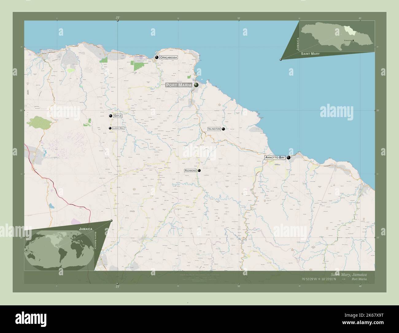 Saint Mary, parish of Jamaica. Open Street Map. Locations and names of ...