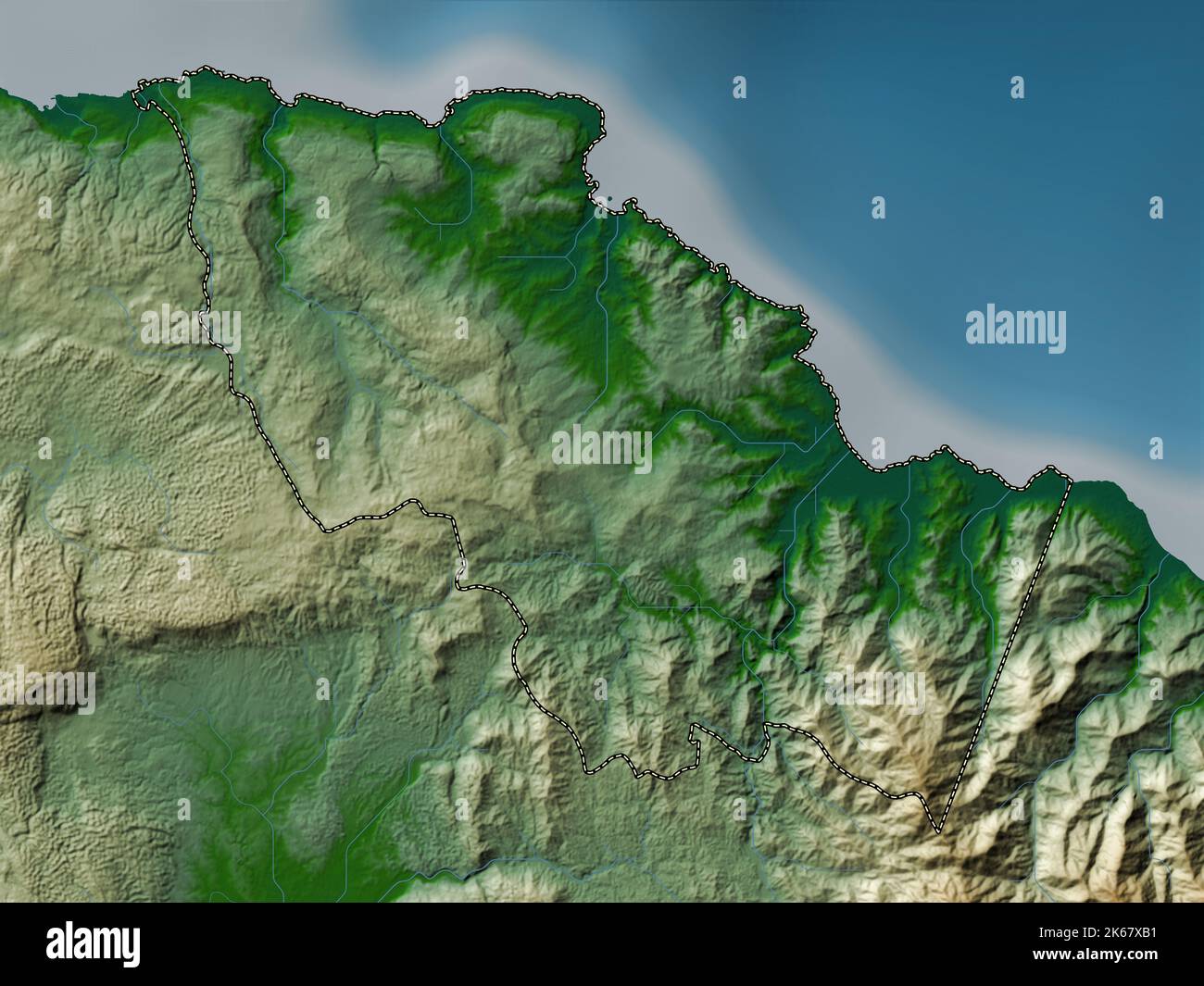Saint Mary, parish of Jamaica. Colored elevation map with lakes and ...