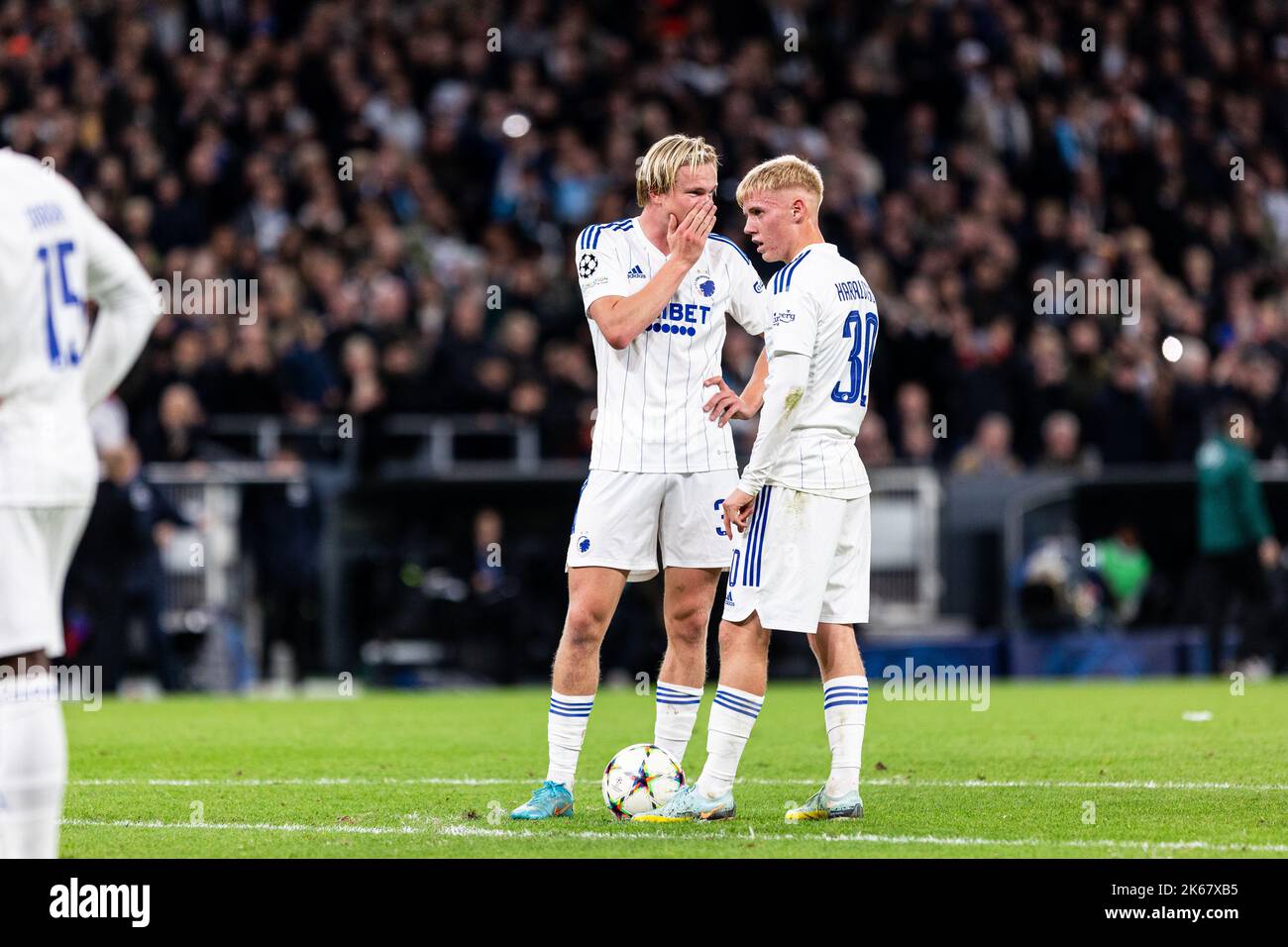 Copenhagen, Denmark. 11th Oct, 2022. Victor Kristiansen (34) and Hakon ...