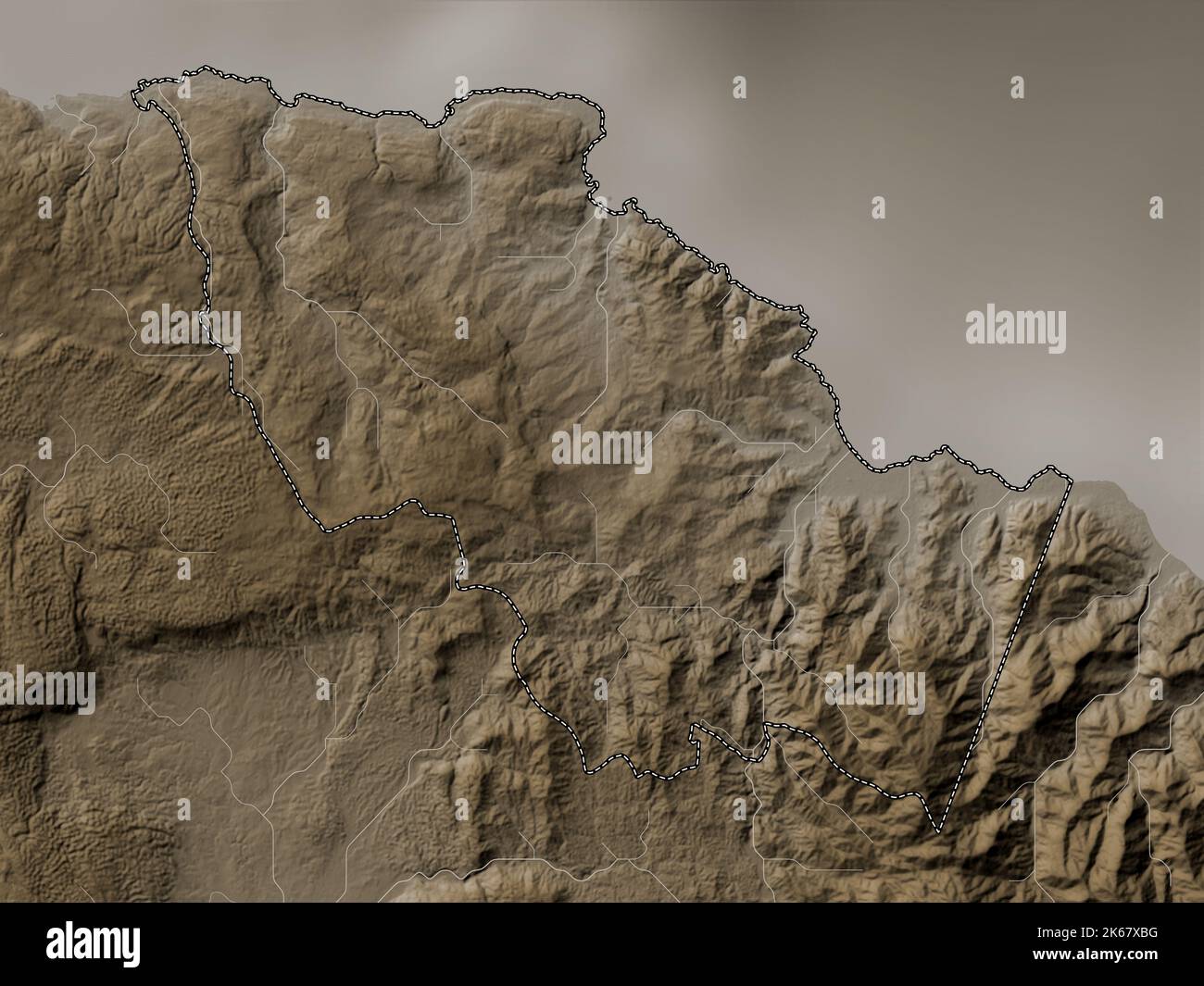 Saint Mary, parish of Jamaica. Elevation map colored in sepia tones ...
