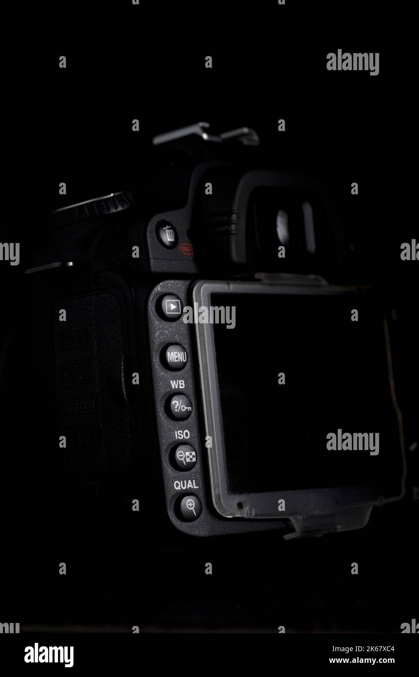 Macro Image Back of Black Digital Camera Control Buttons Vertical Stock ...