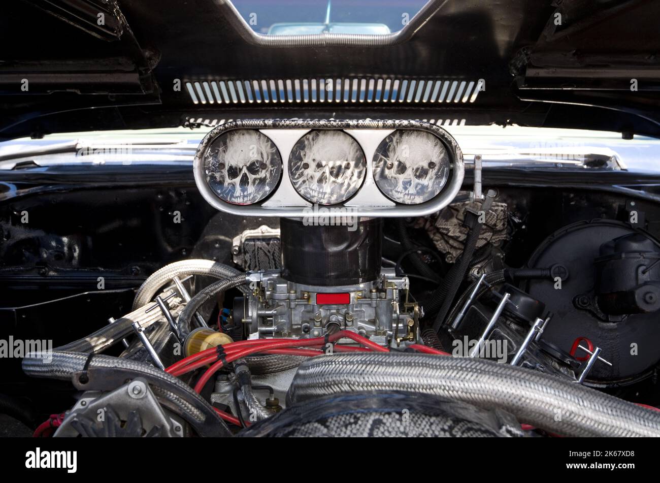 Muscle Car Big Engine with Blower Horizontal Stock Photo - Alamy