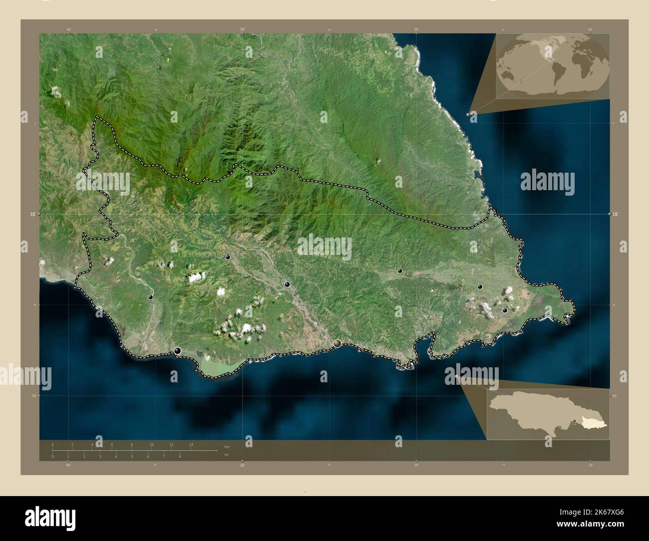 Saint Thomas, parish of Jamaica. High resolution satellite map ...