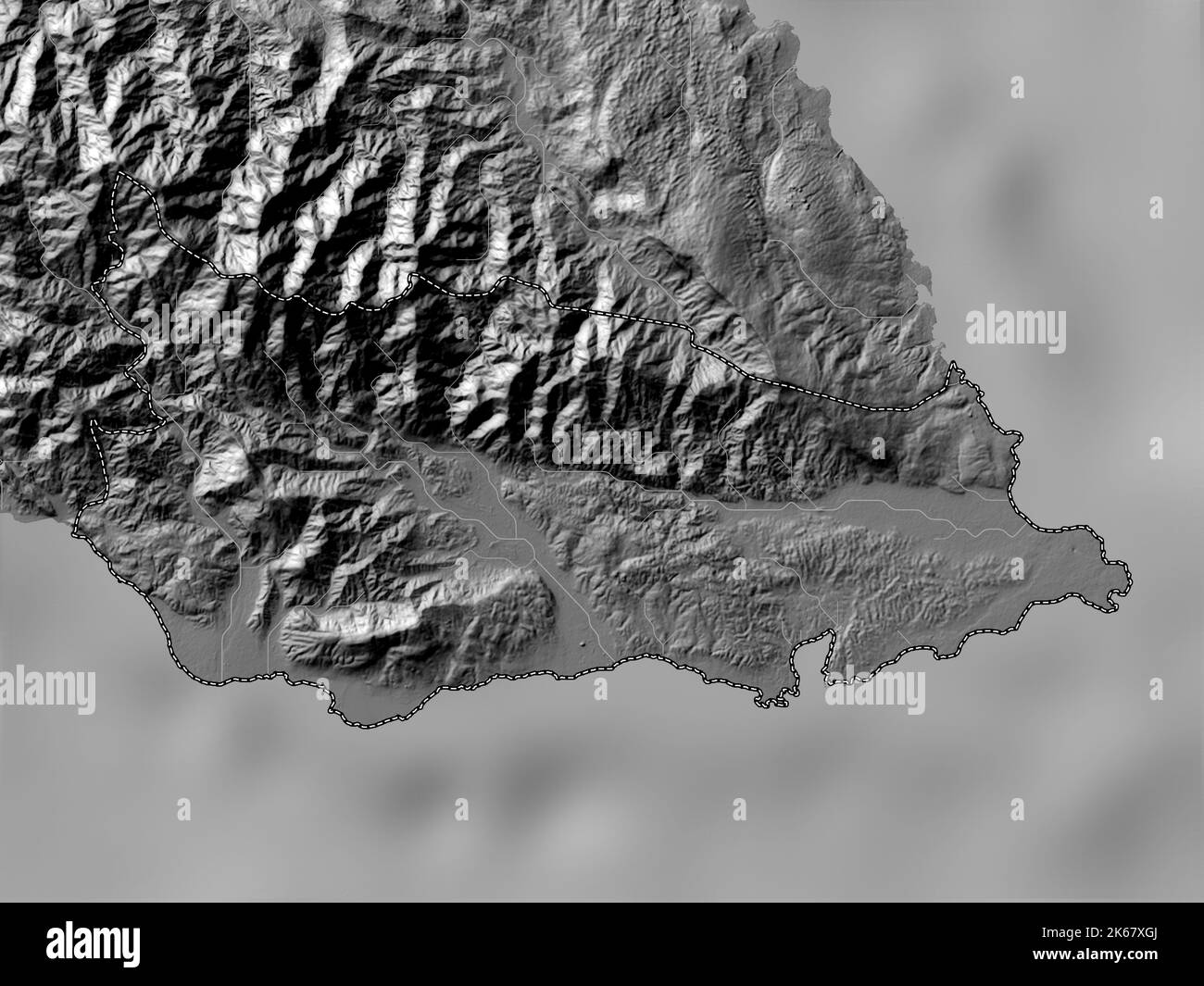 Saint Thomas, parish of Jamaica. Bilevel elevation map with lakes and ...