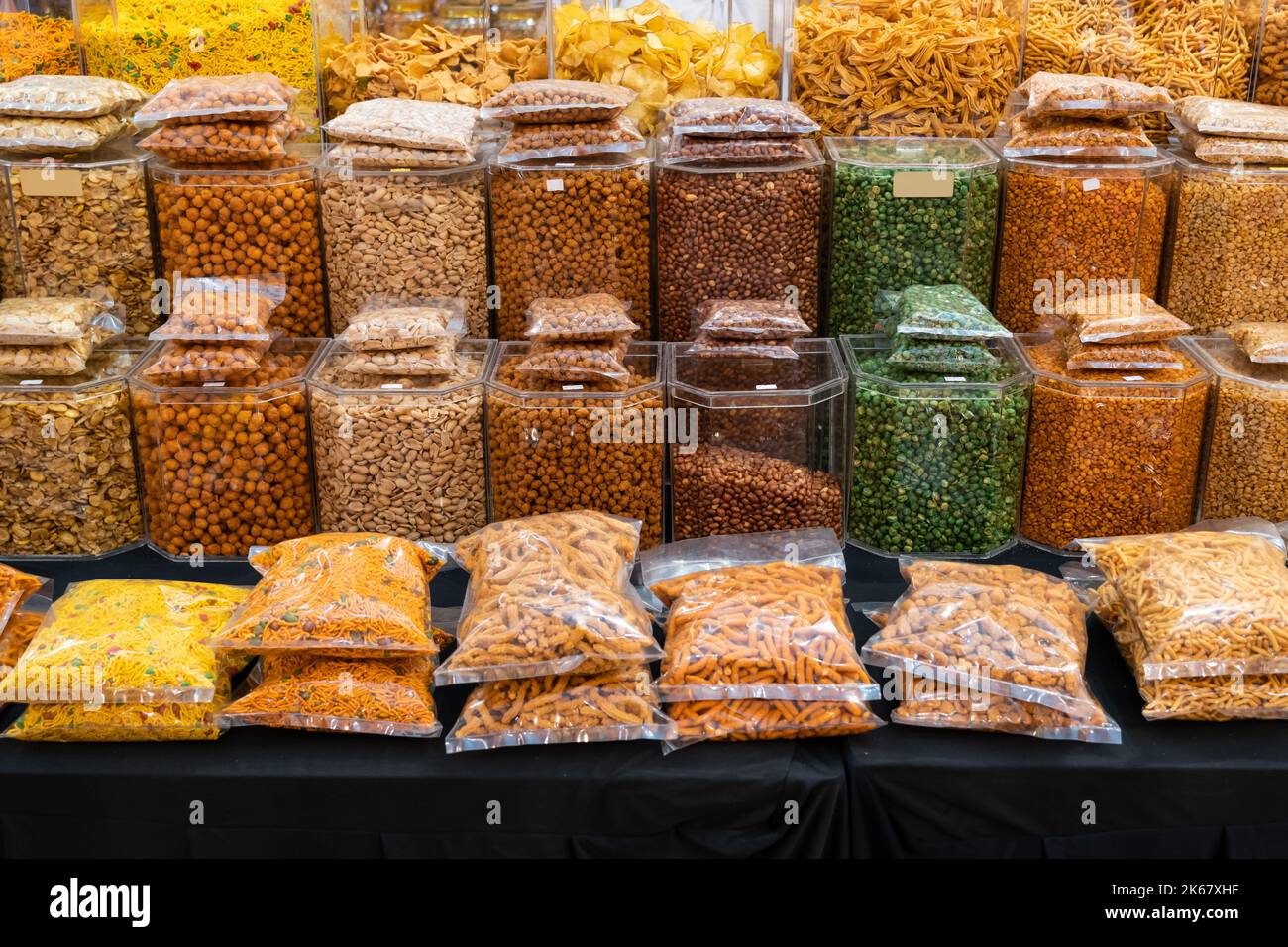 Variety types of Indian snacks selling at the booth Stock Photo - Alamy