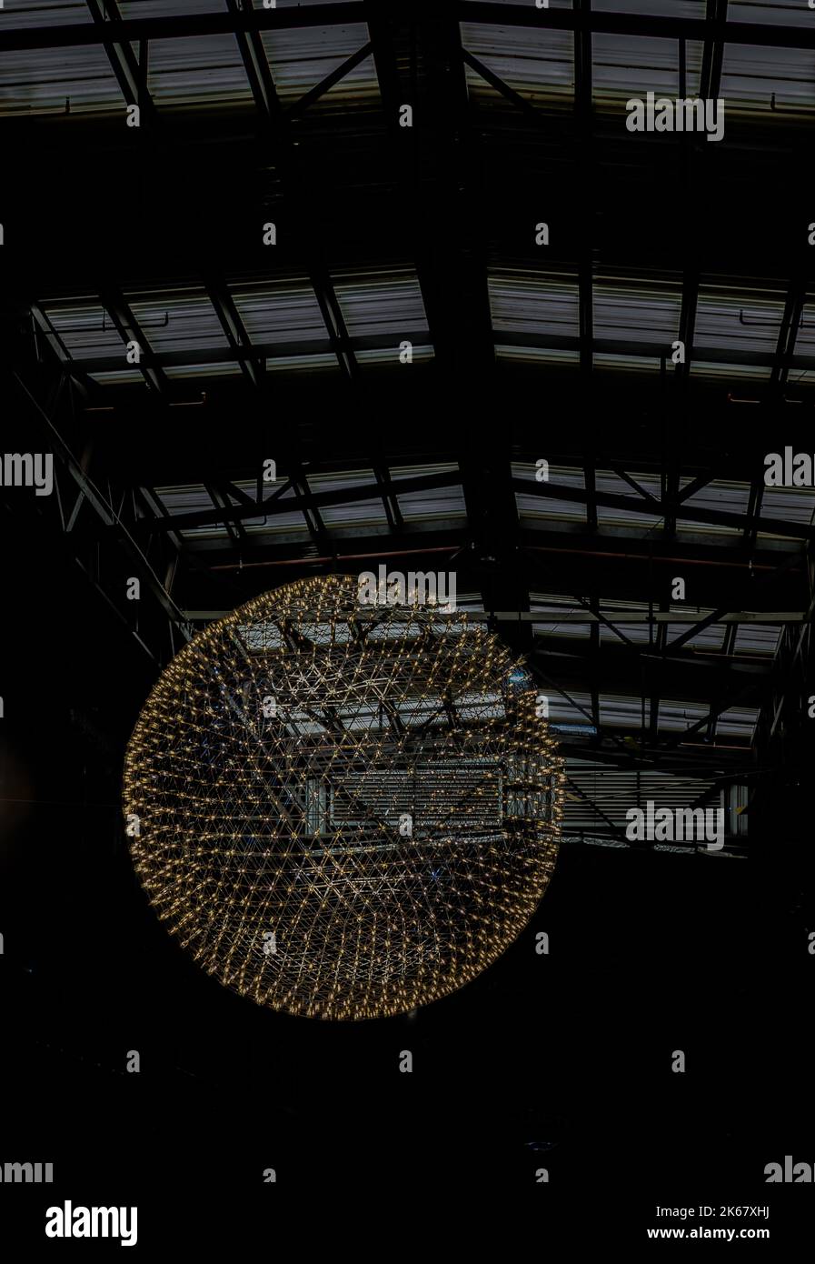 Big circle globe light like earth planet star in space or universe hang ...