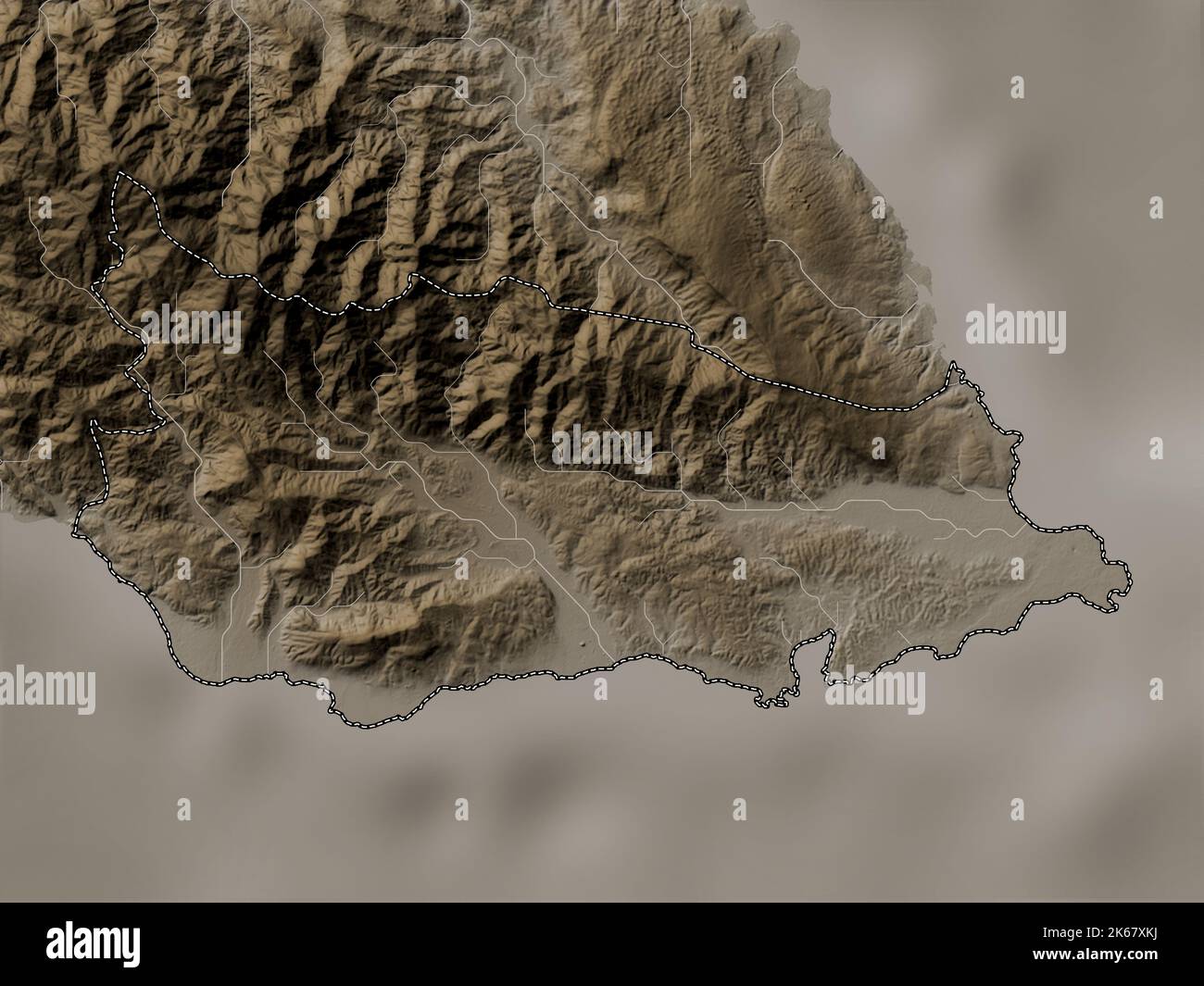 Saint Thomas, parish of Jamaica. Elevation map colored in sepia tones ...