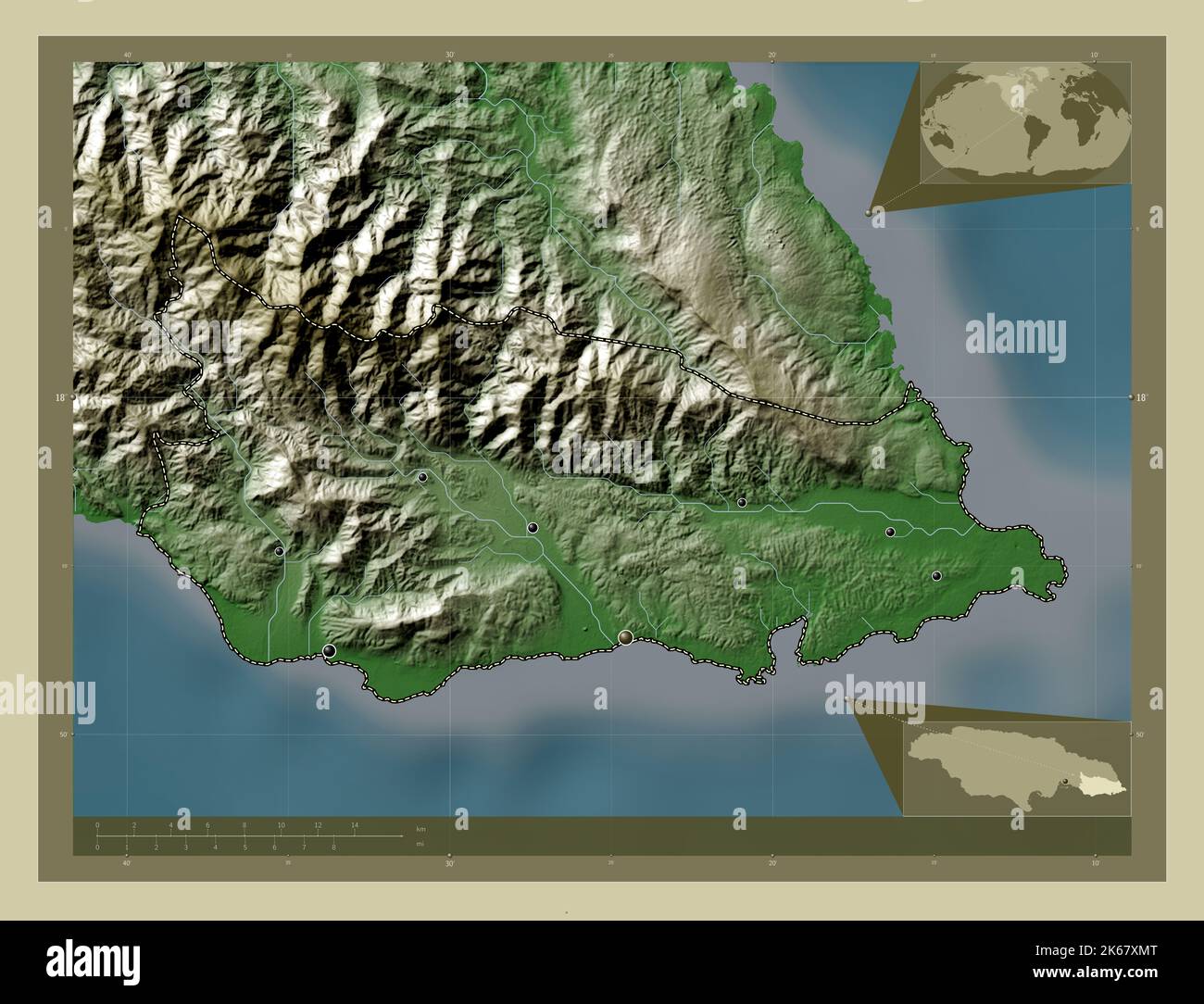 Saint Thomas, parish of Jamaica. Elevation map colored in wiki style ...