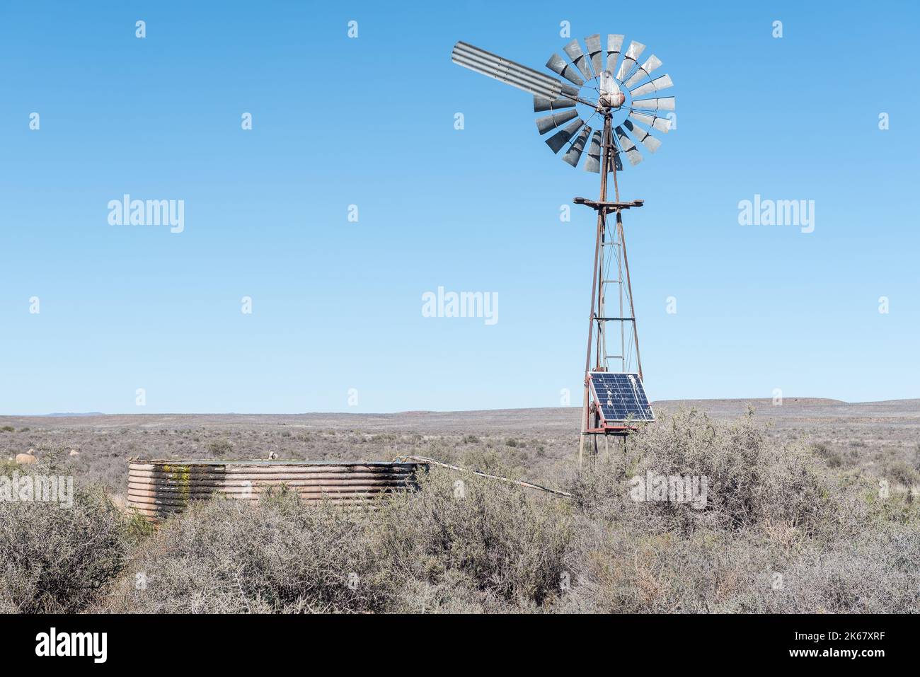 An inoperative windmill, used as solar panel platform, near Fraserburg ...