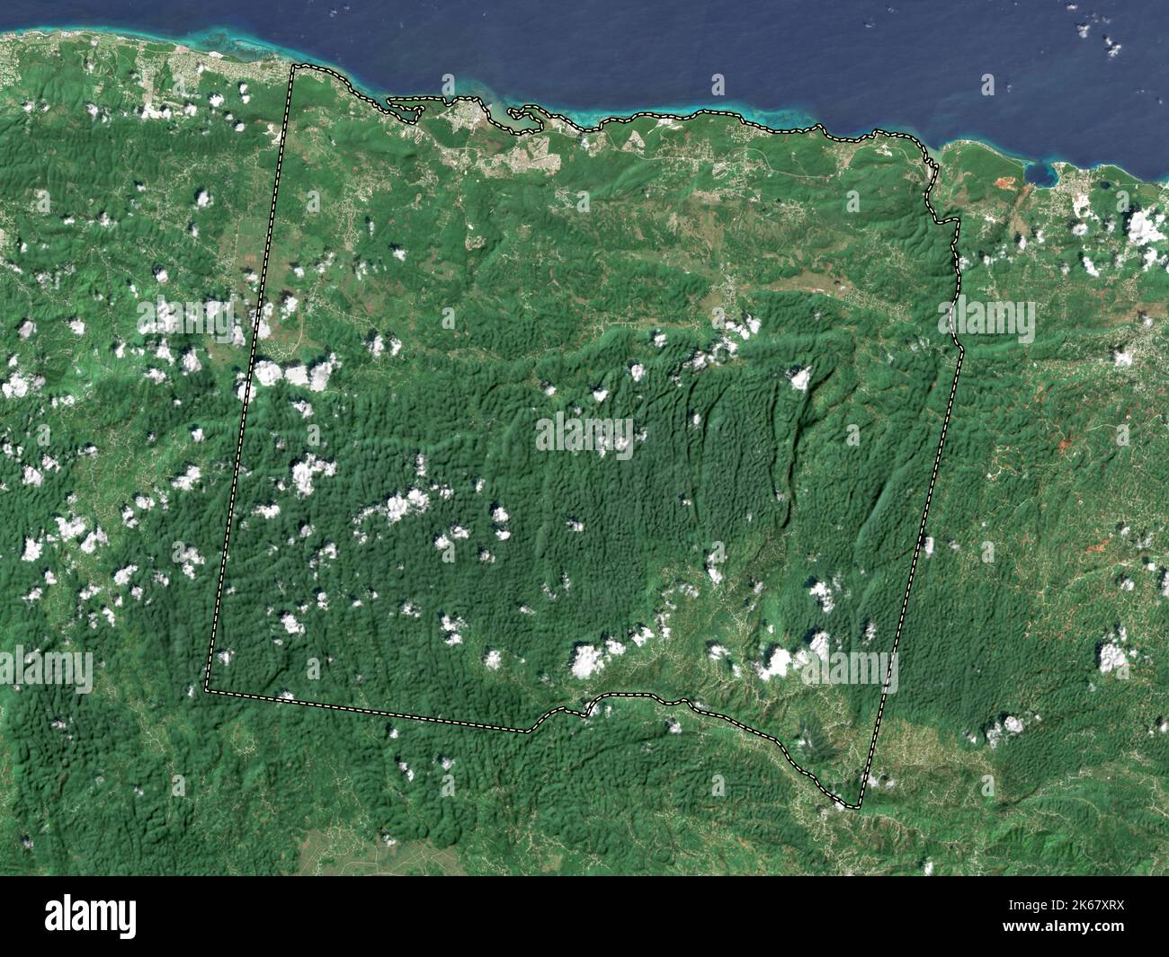 Trelawny, parish of Jamaica. Low resolution satellite map Stock Photo ...