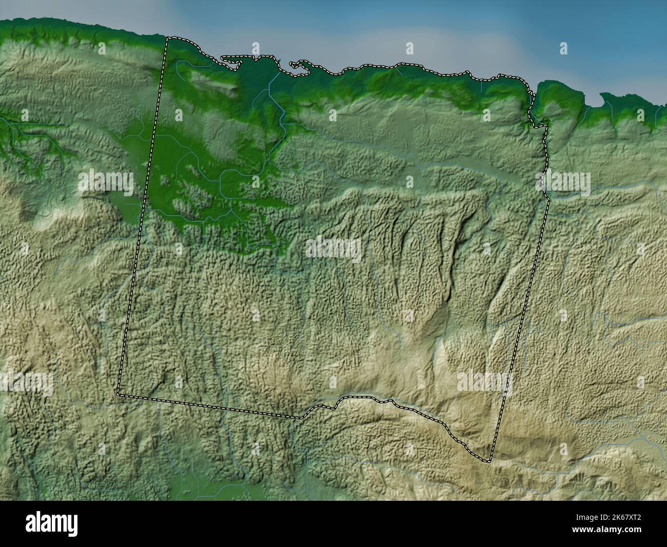 Trelawny, parish of Jamaica. Colored elevation map with lakes and ...