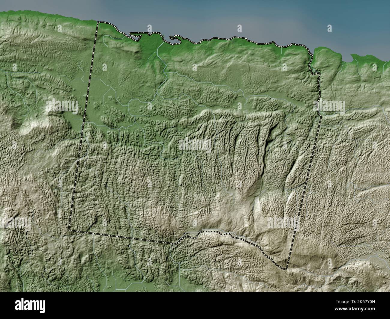 Trelawny, parish of Jamaica. Elevation map colored in wiki style with ...