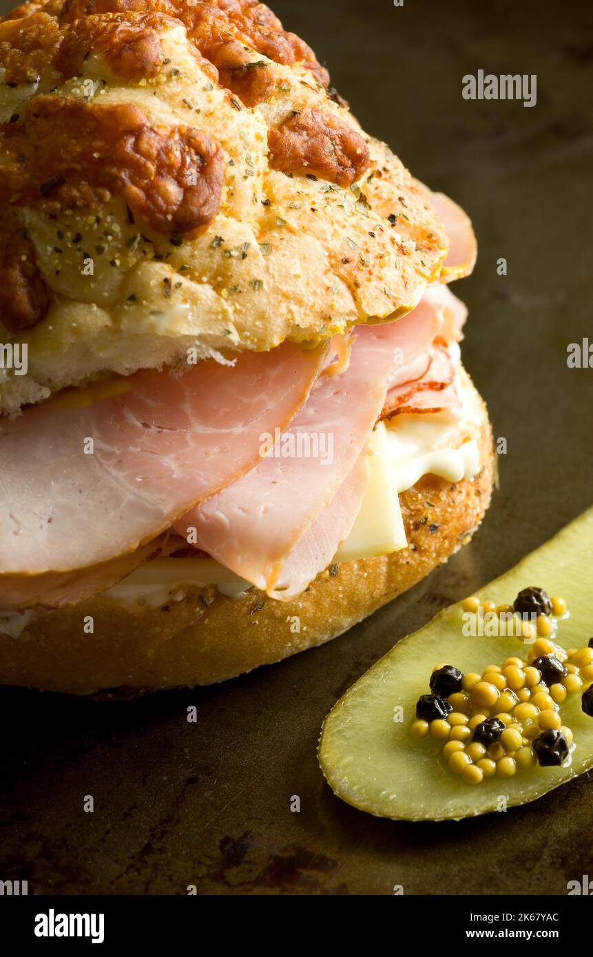 Delicious Ham and Cheese Sandwich on Italian Cheese Bread with Dill ...