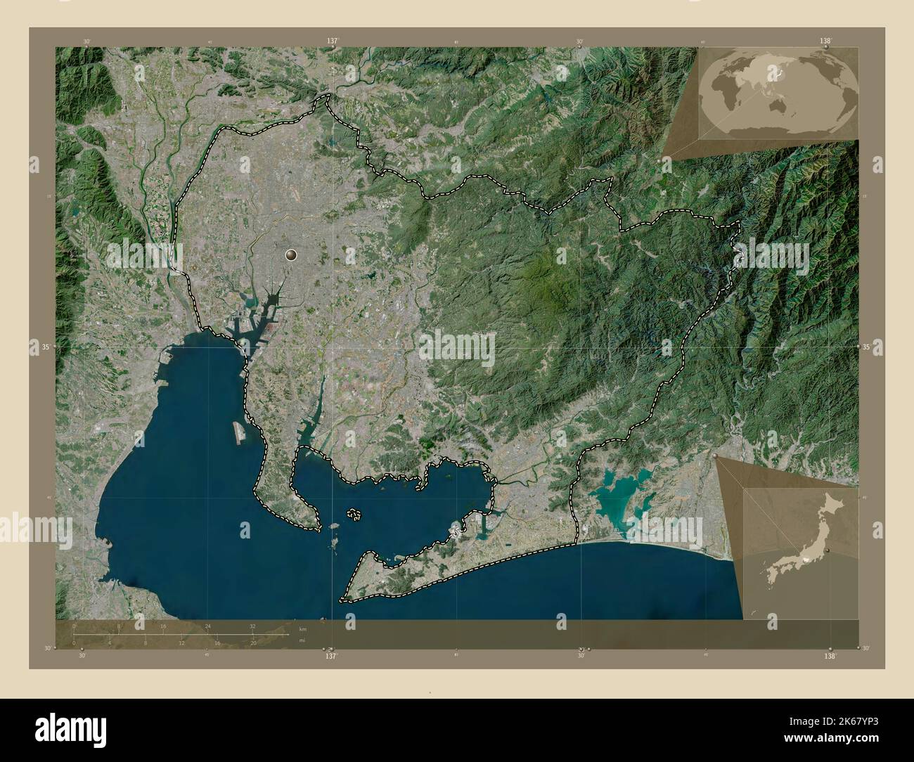 Aichi, prefecture of Japan. High resolution satellite map. Corner ...