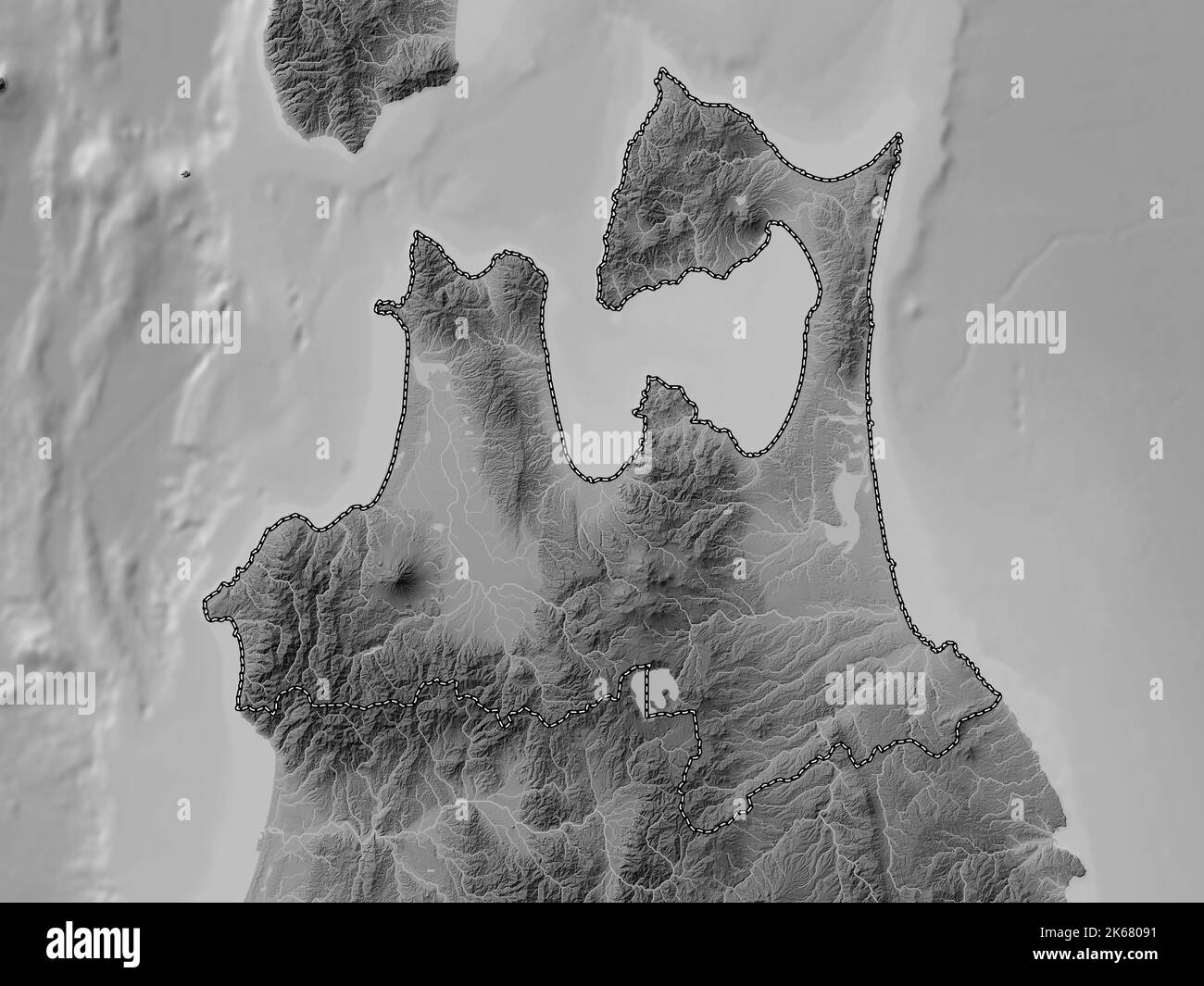 Aomori, prefecture of Japan. Grayscale elevation map with lakes and ...