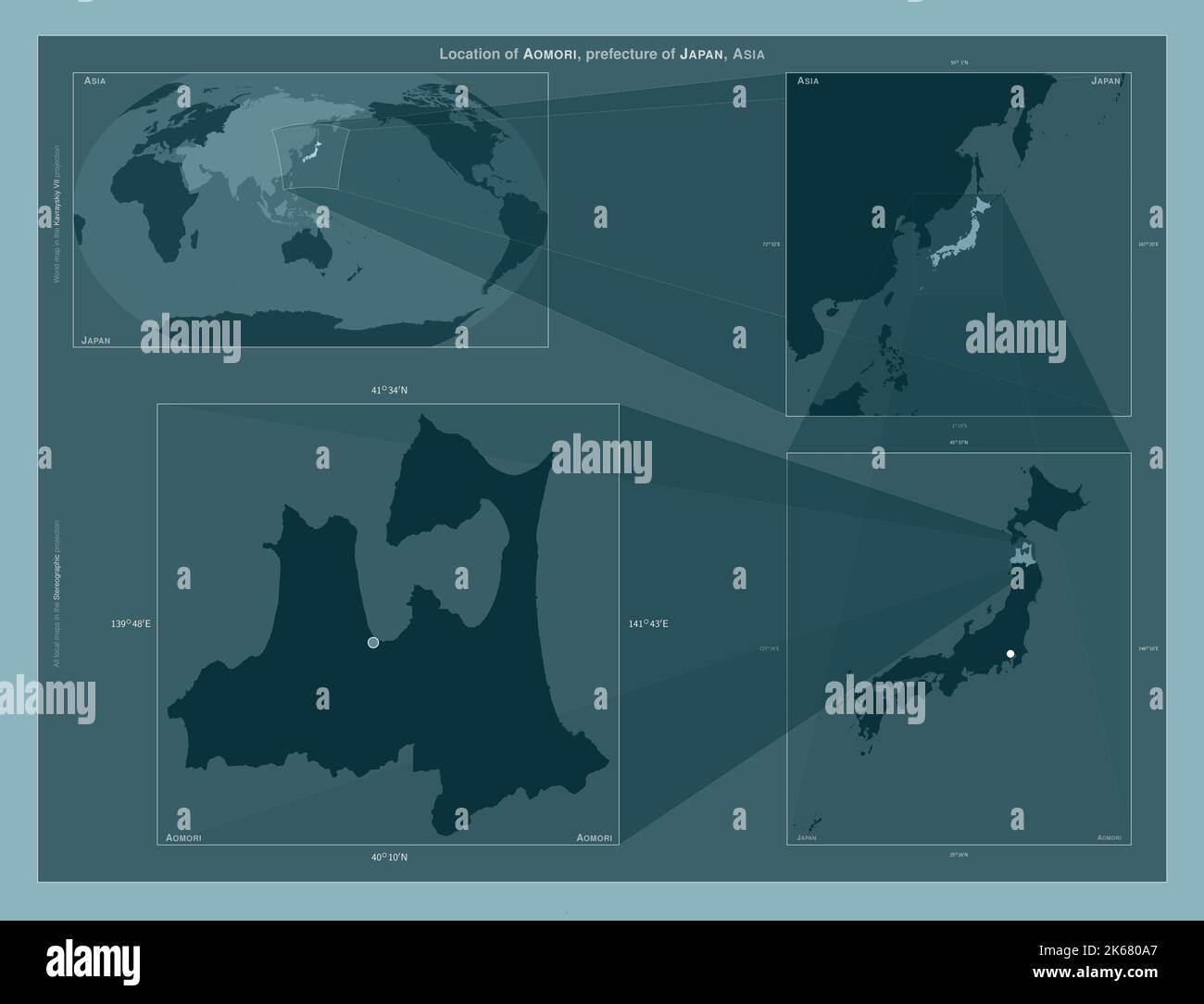 Aomori, prefecture of Japan. Diagram showing the location of the region ...
