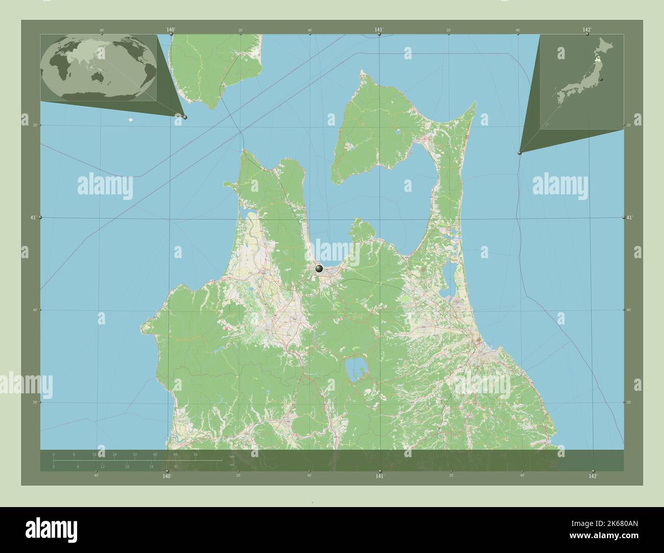 Aomori, prefecture of Japan. Open Street Map. Corner auxiliary location ...