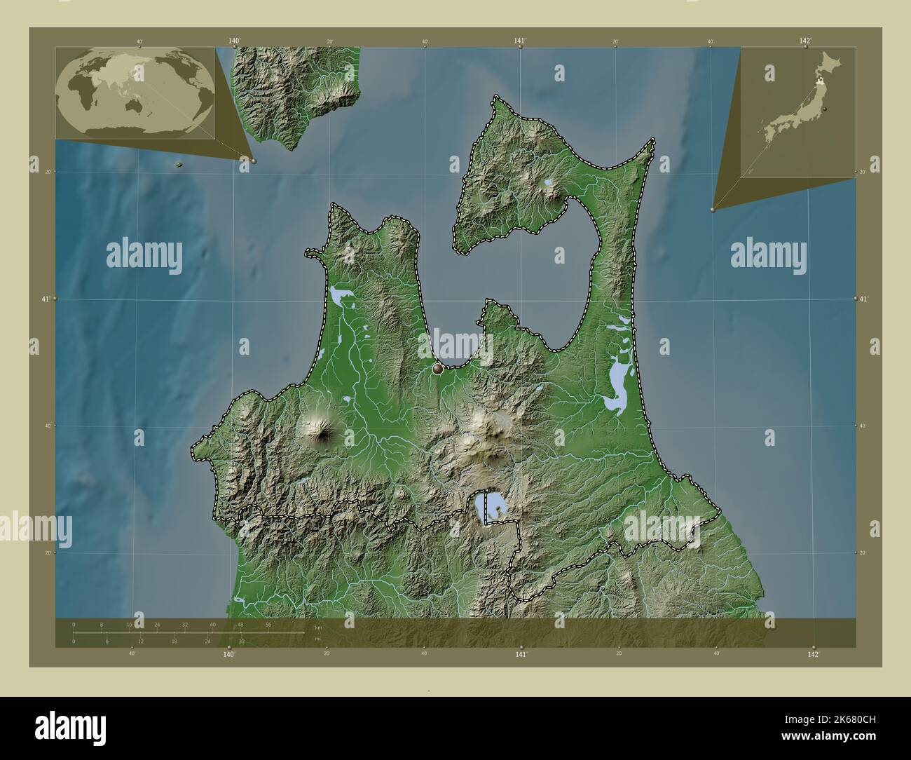 Aomori, prefecture of Japan. Elevation map colored in wiki style with ...