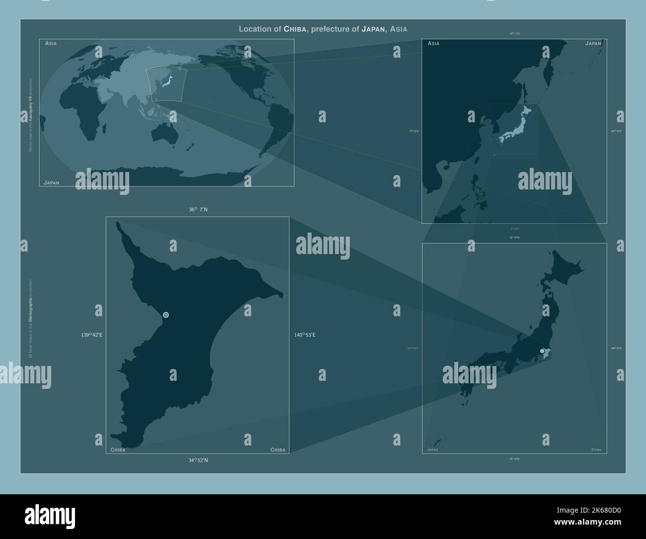 Chiba Prefecture Of Japan Diagram Showing The Location Of The Region On Larger Scale Maps