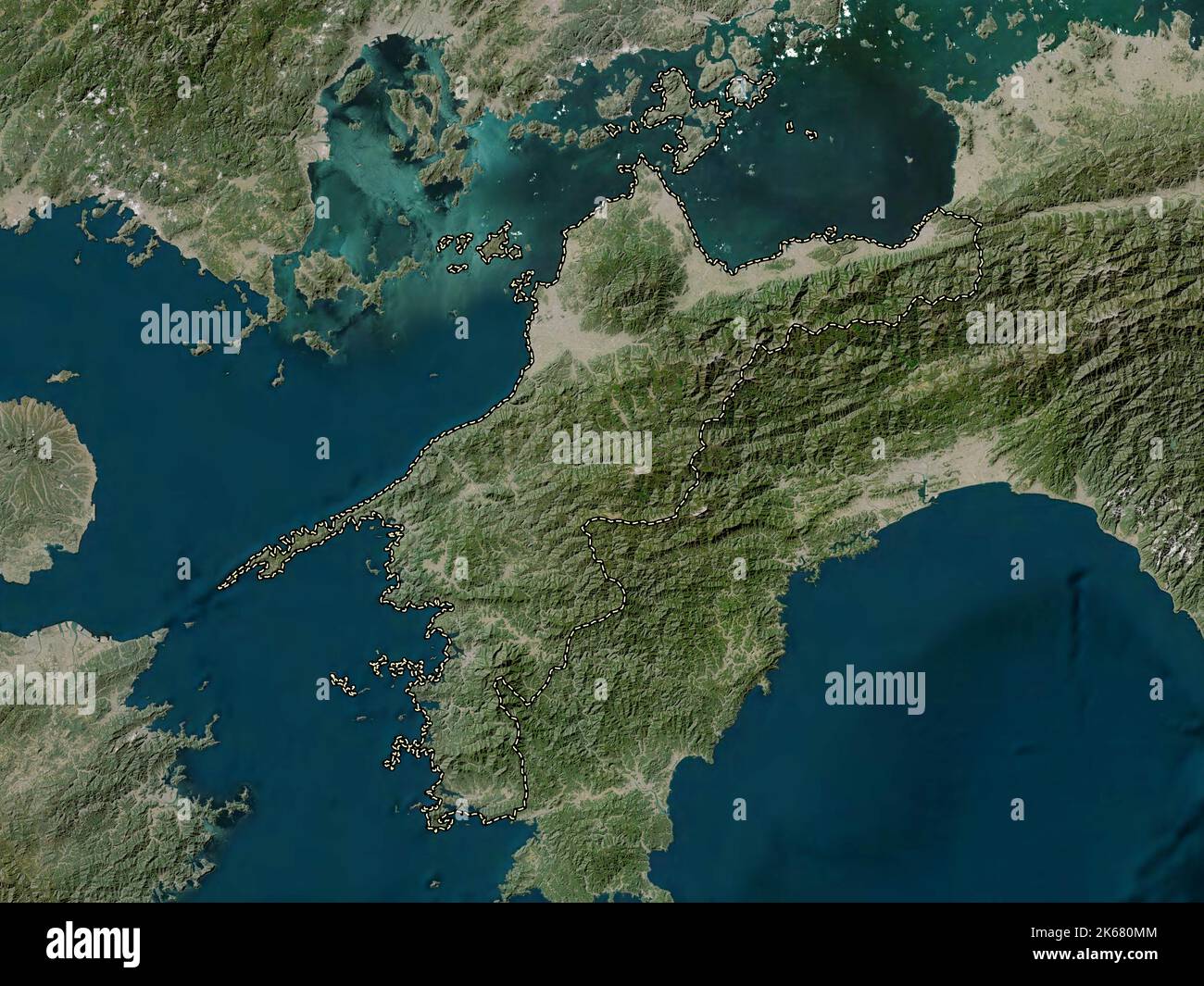 Ehime, prefecture of Japan. Low resolution satellite map Stock Photo ...